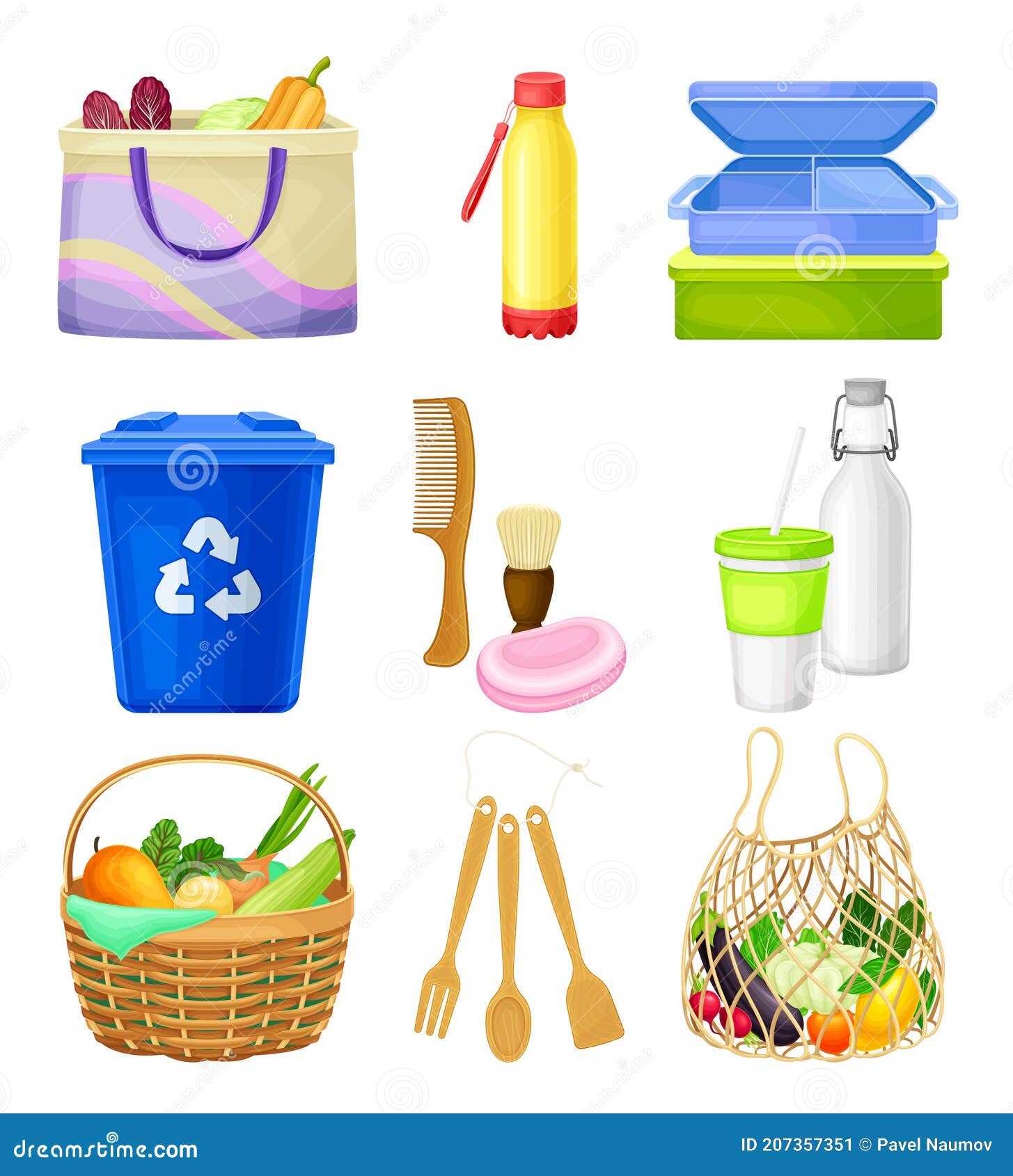 Zero Waste Everyday Items with Purchase Bag and Water Bottle As Reused ...