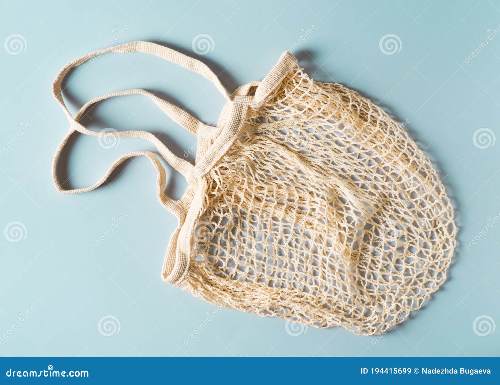 Zero Waste Flat Lay with Mesh Bag, Net Bag on Blue Pastel Background ...