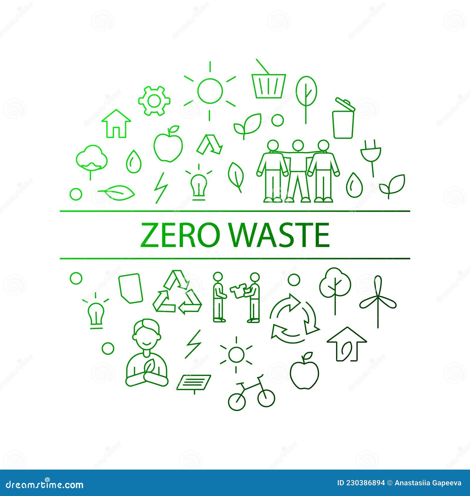 Zero Waste Gradient Circle Layout with Line Icons. Heradline Text ...
