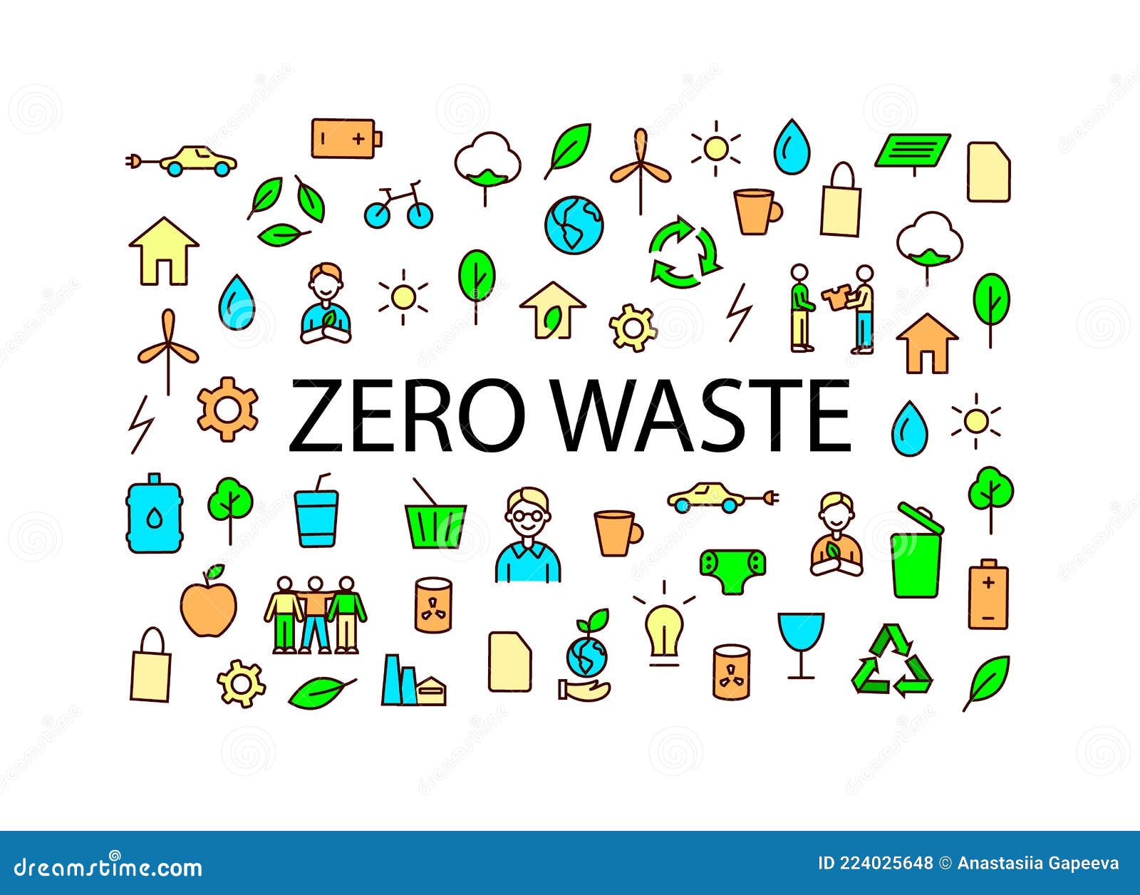 Zero Waste Idea Text Concept. Earth Pollution. Save the Planet. Color ...