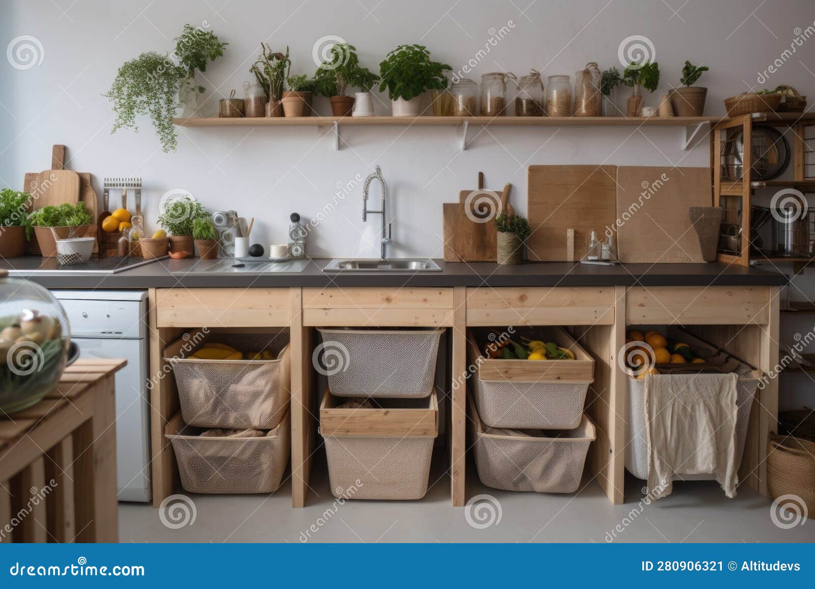 Zero-waste Kitchen, with Composting Bins, Reusable Grocery Bags and ...