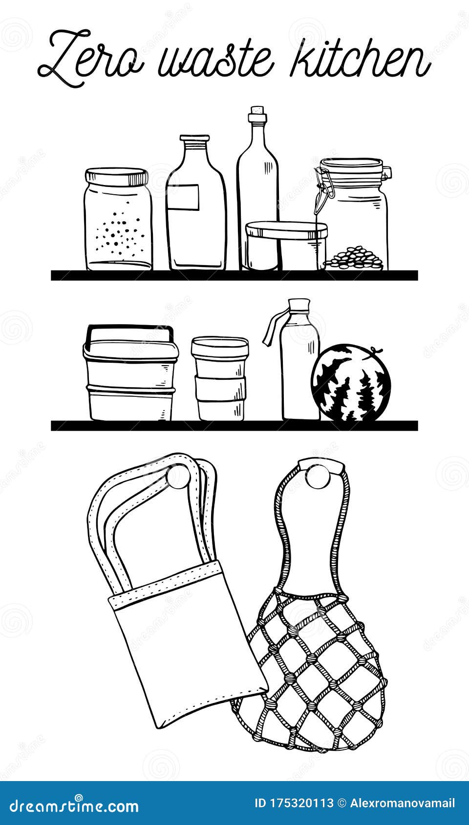 Zero Waste Kitchen Objects Set. Hand Drawn Outline Vector Sketch ...