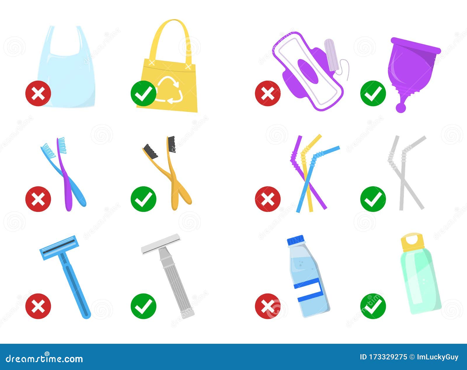 Zero Waste Lifestyle Tips Isolated. Replace Plastic Stock Illustration ...