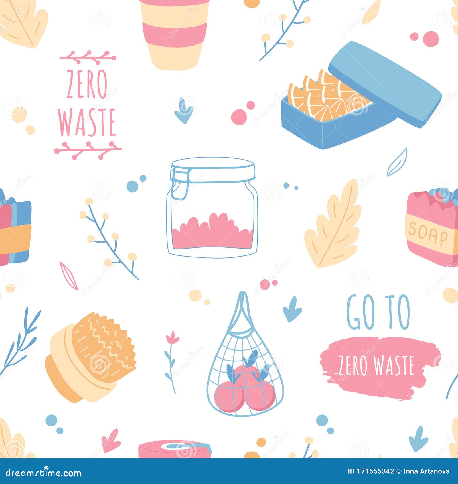 Zero Waste Pattern. Household Objects. Food and Drinks. Stock Vector ...
