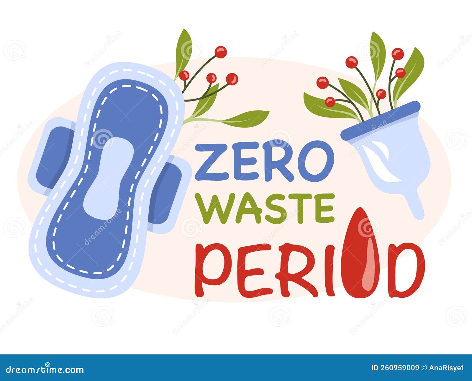 Zero Waste Period Lettering. Illustration of Reusable Pad and Menstrual ...
