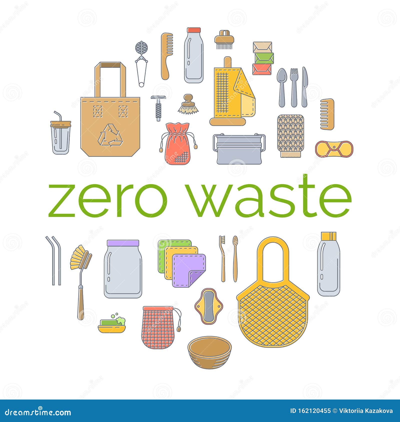 Zero Waste Plastic Free Go Green Flat Concept Stock Vector ...