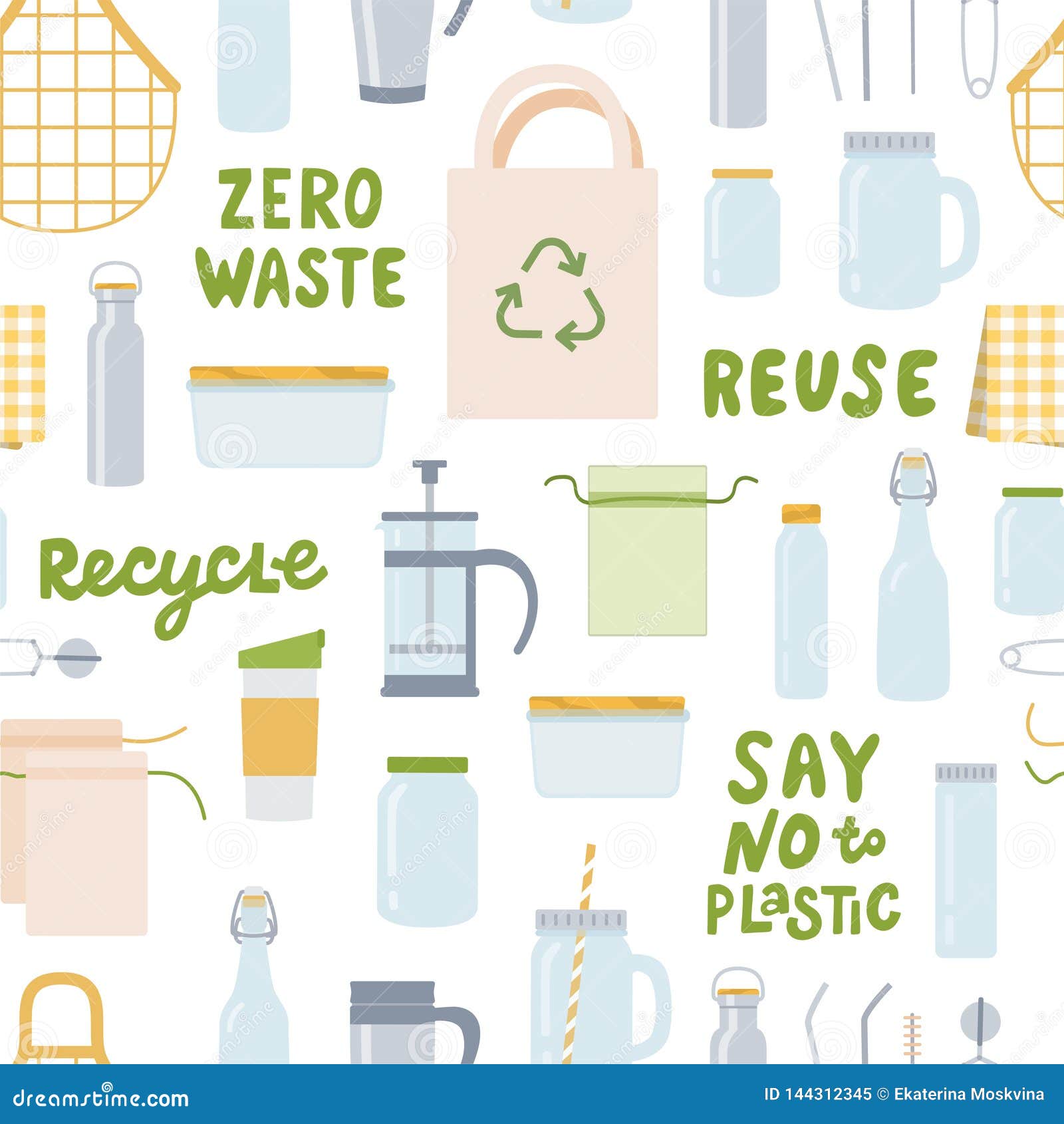 Zero Waste Seamless Pattern Stock Vector - Illustration of reduce, reuse: 144312345