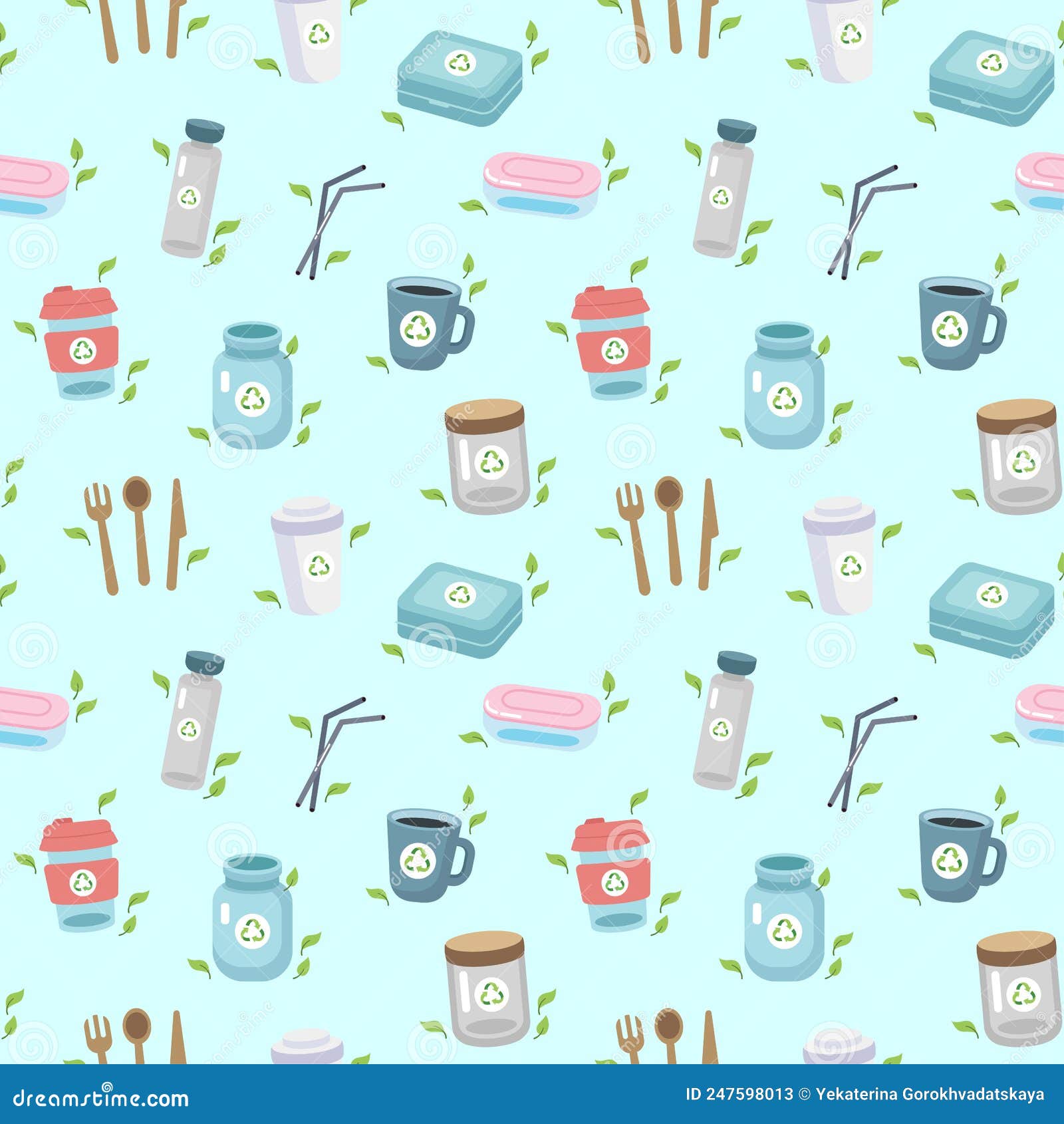 Zero Waste Seamless Pattern. Sustainable Lifestyle, Ecological Concept ...