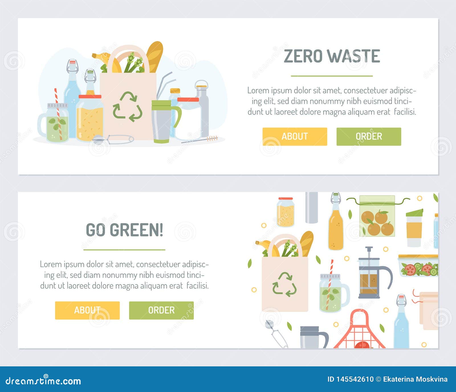 Zero waste set banners stock vector. Illustration of reusable - 145542610