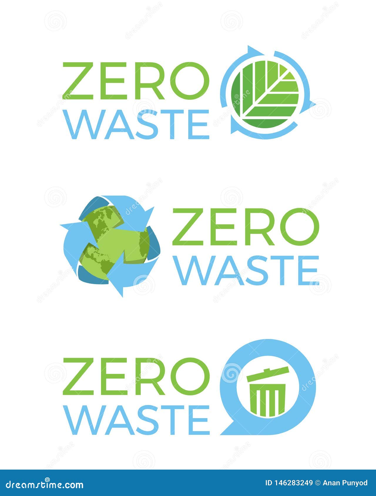 Zero Waste Sign Collection with Circle Arrow Leaf World and Bin Sign ...