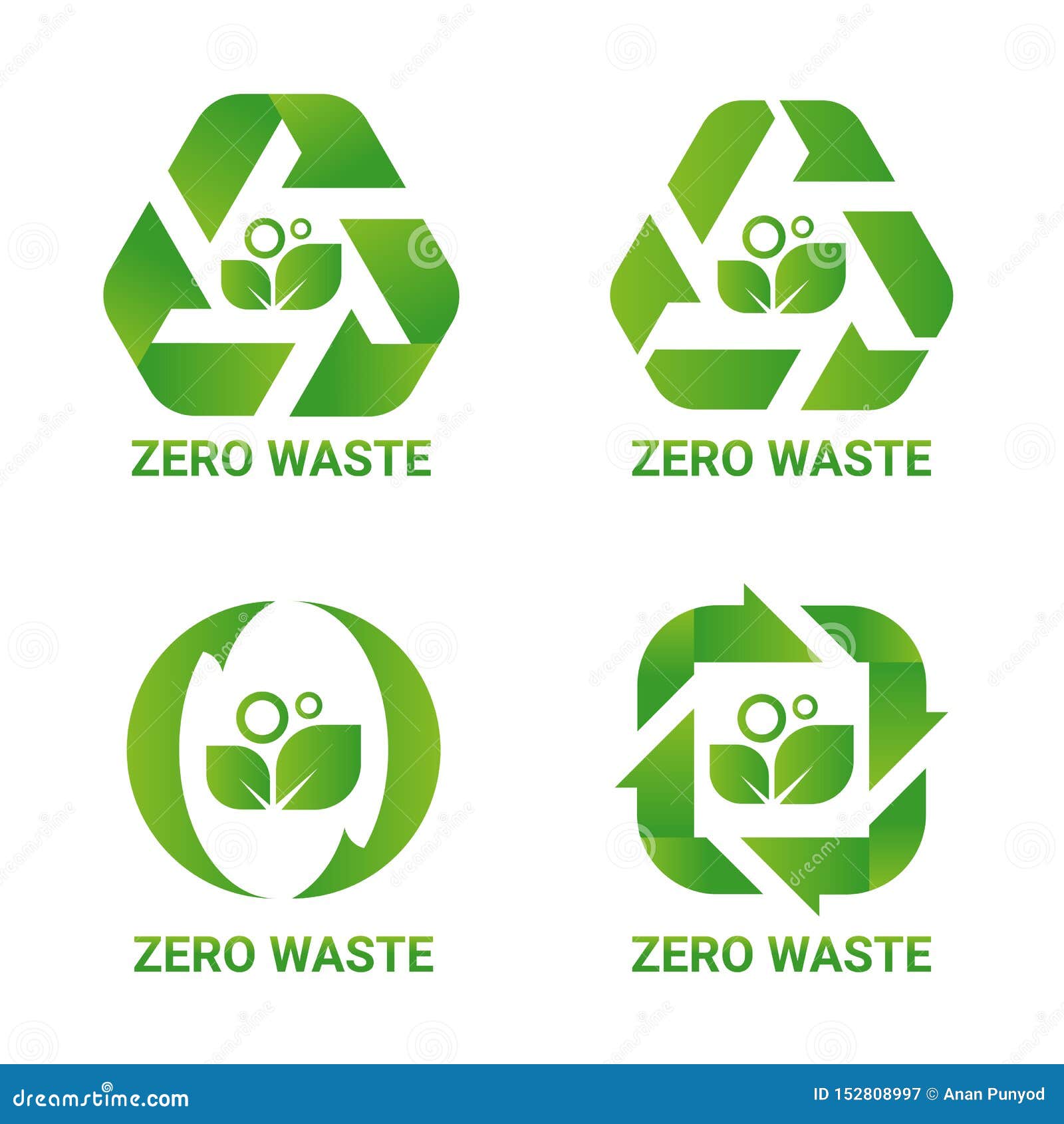 Zero Waste Sign Concept with Green Leaf in Arrow Around Cycle Style ...