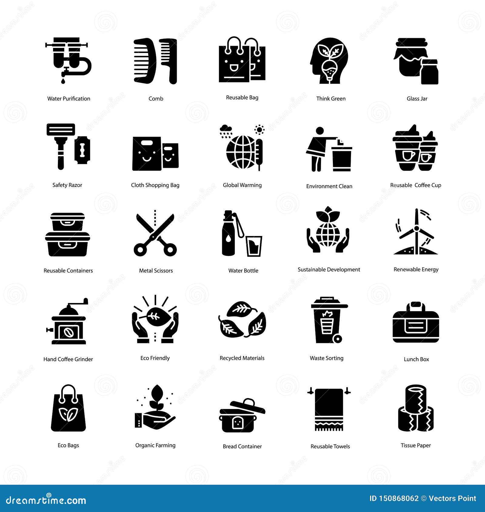 Zero Waste Solid Icons Pack Stock Photo - Image of reusable, grinder ...