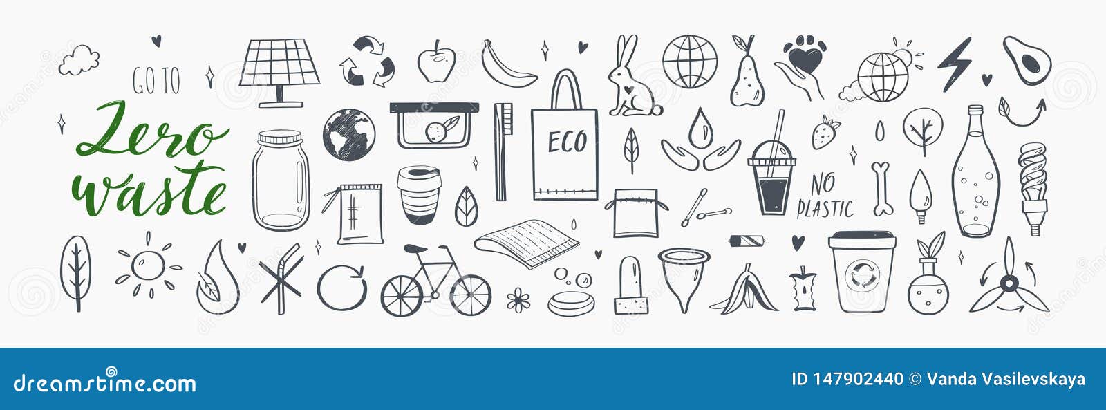 Zero Waste Vector Hand Drawn Infographic Set.Collection of Eco and ...