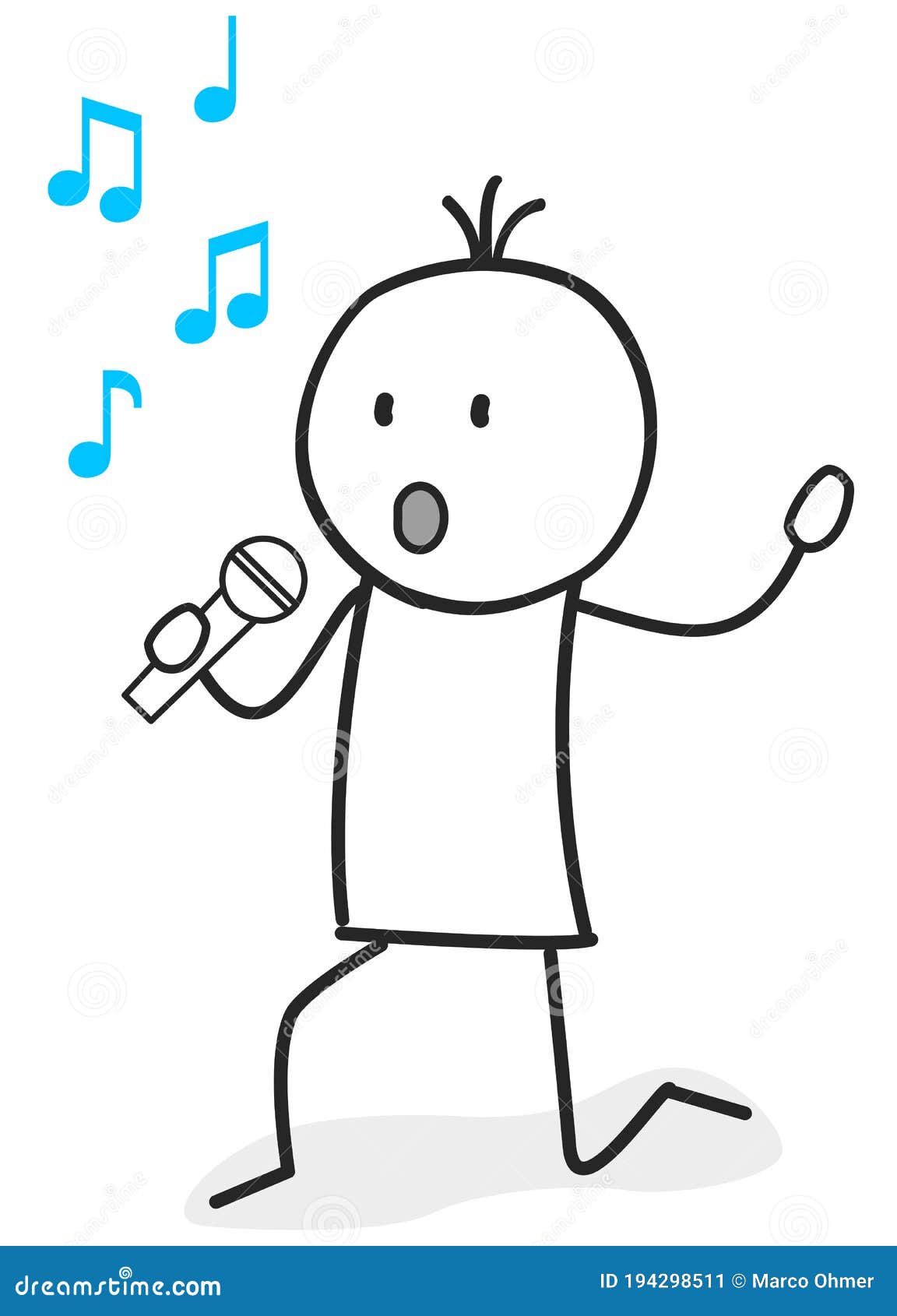 Stick Figure Sings Music with Microphone Stock Vector - Illustration of ...