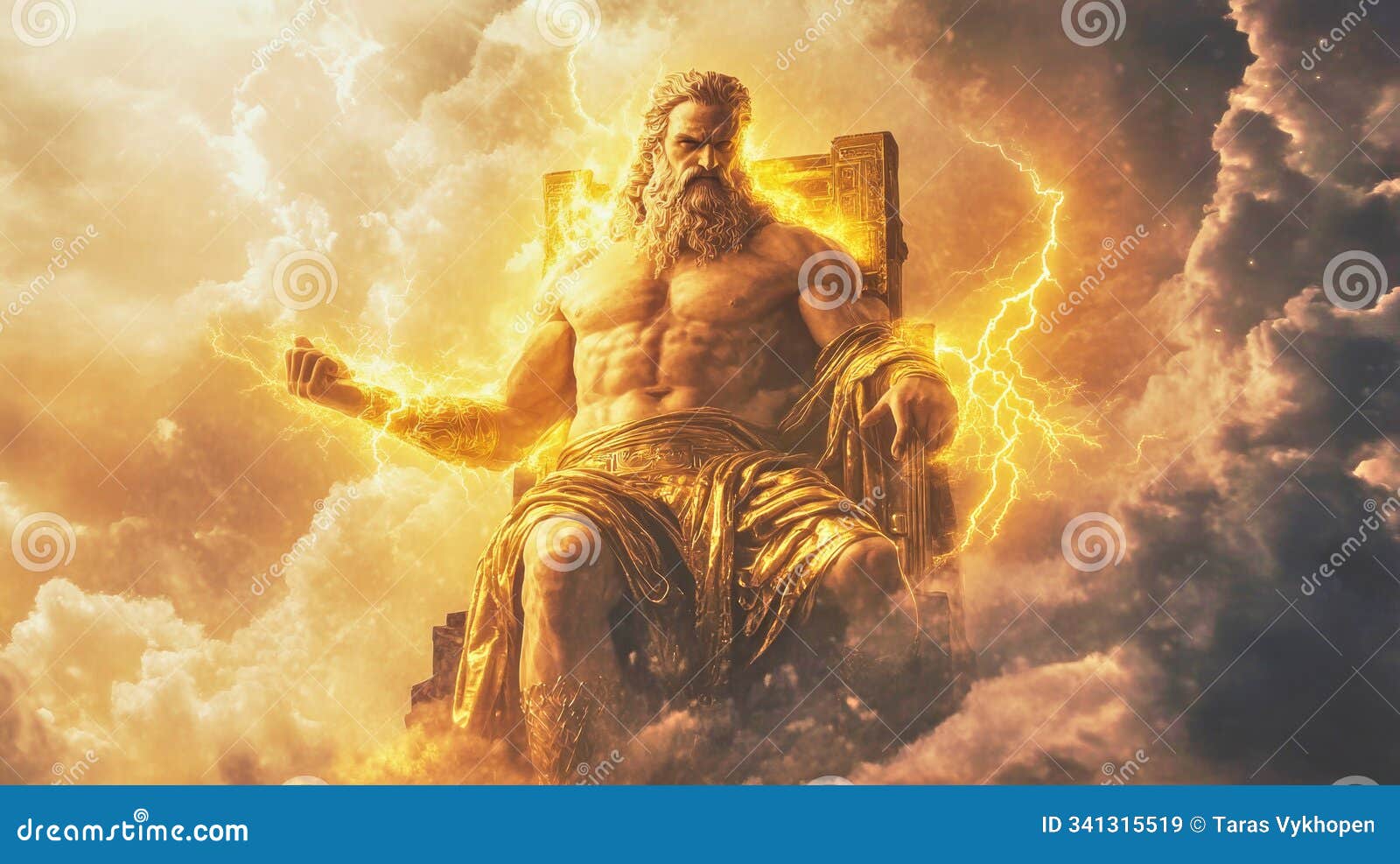 Zeus Descends from His Throne with Lightning in Hand Amid Gathering ...