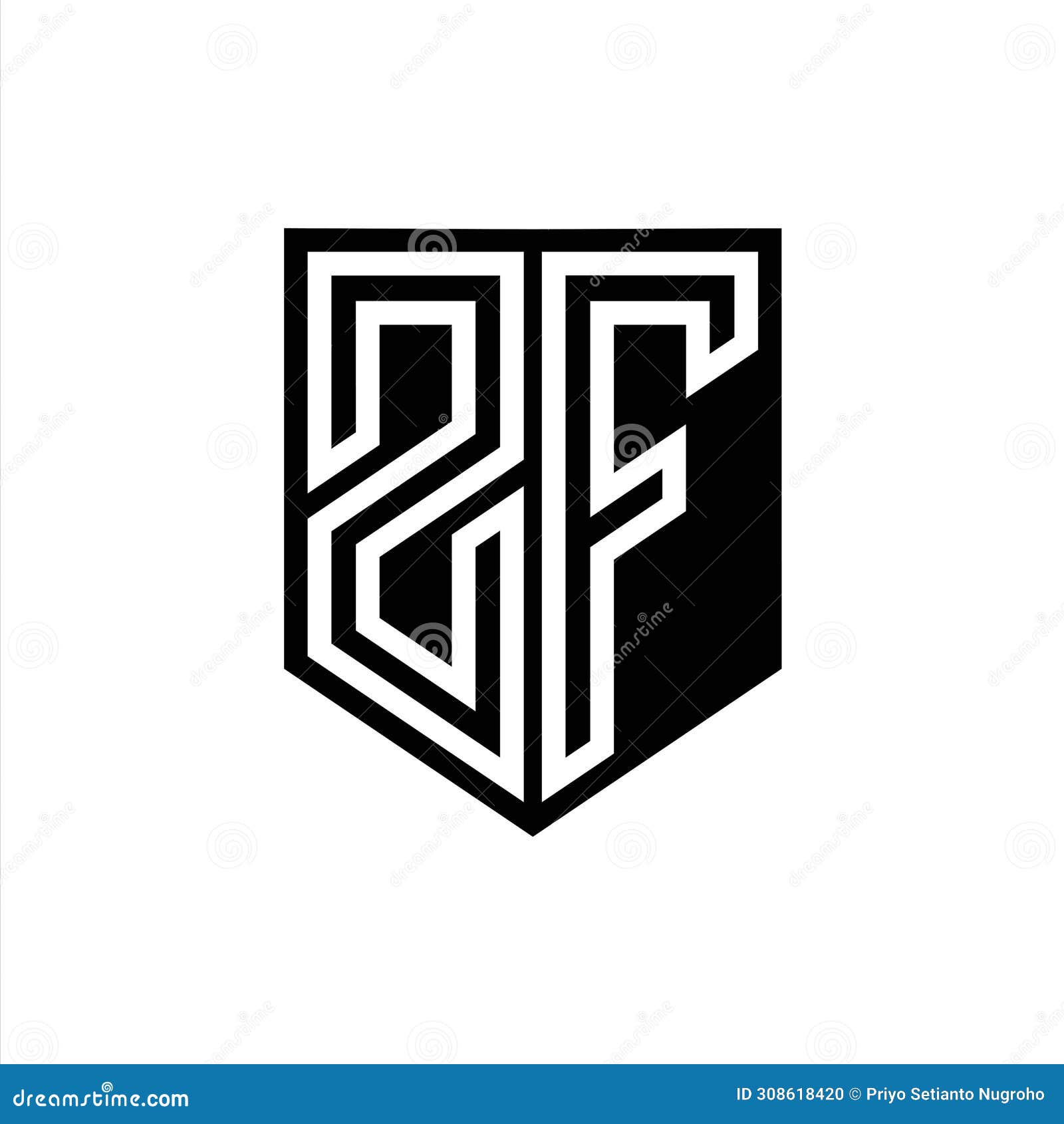 ZF Logo Monogram Shield Geometric White Line Inside Black Shield Color ...