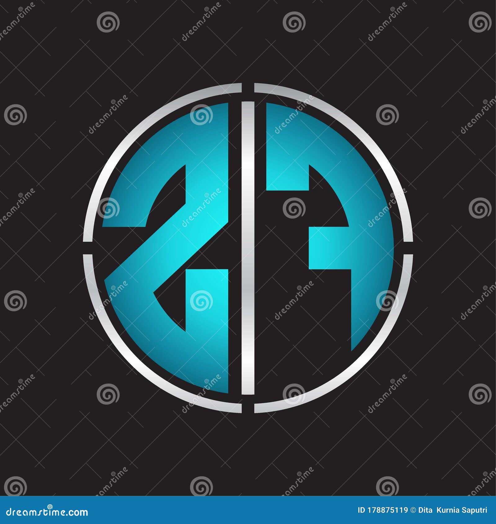 ZF Logo Initial with Circle Line Cut Design Template on Blue Colors ...