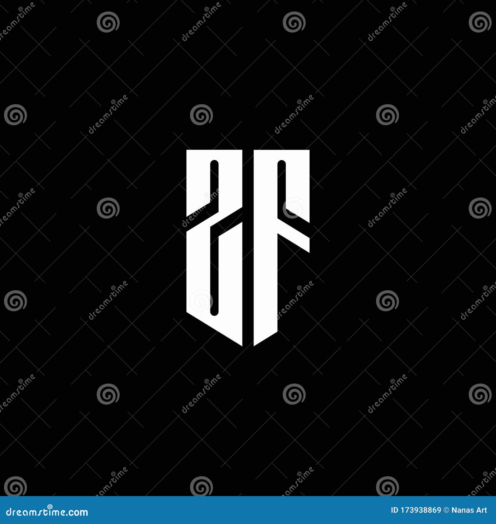 ZF Logo Monogram with Emblem Style Isolated on Black Background Stock ...