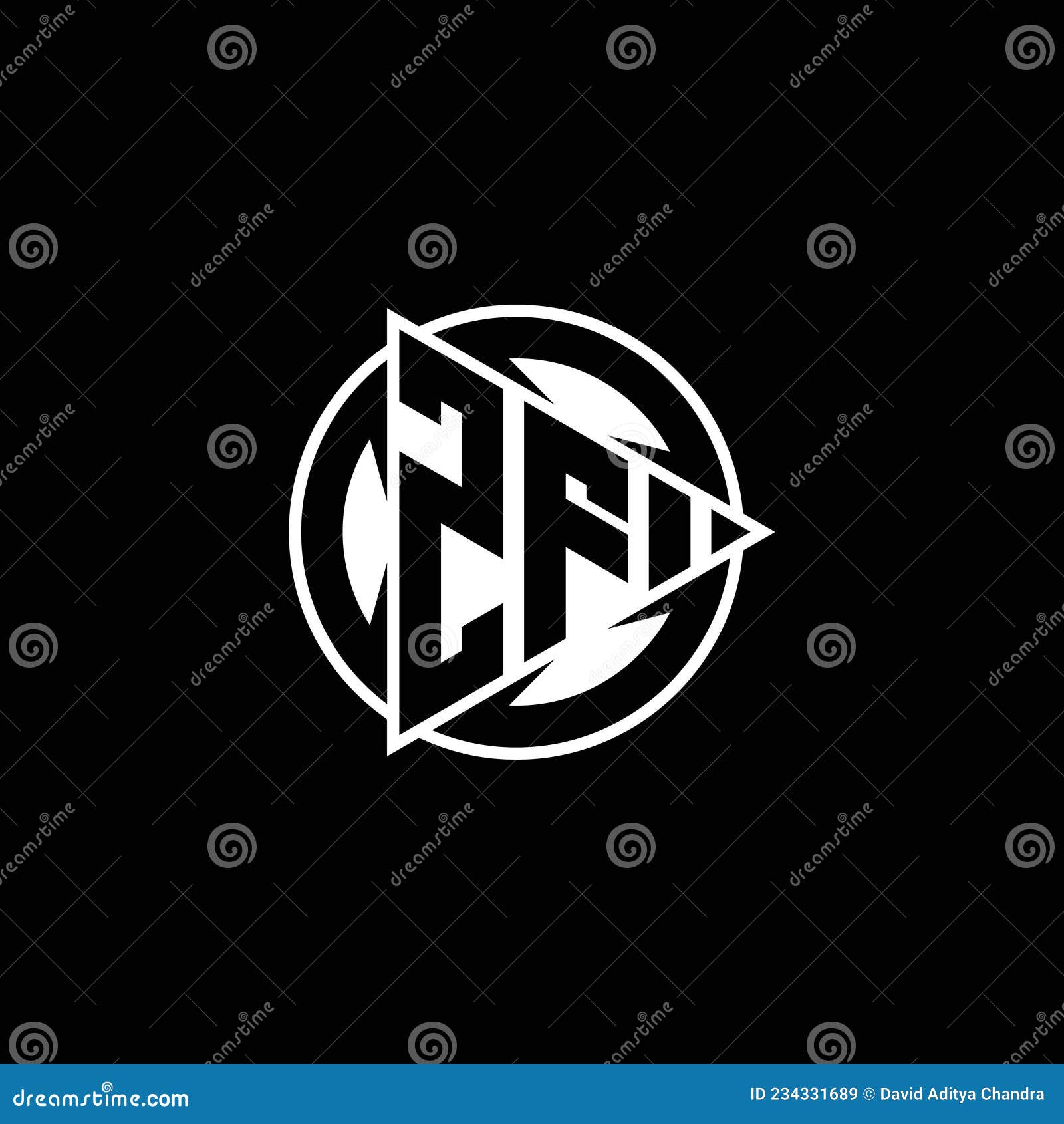 ZF Logo Monogram Triangle Play Shape Circle Rounded Stock Vector ...