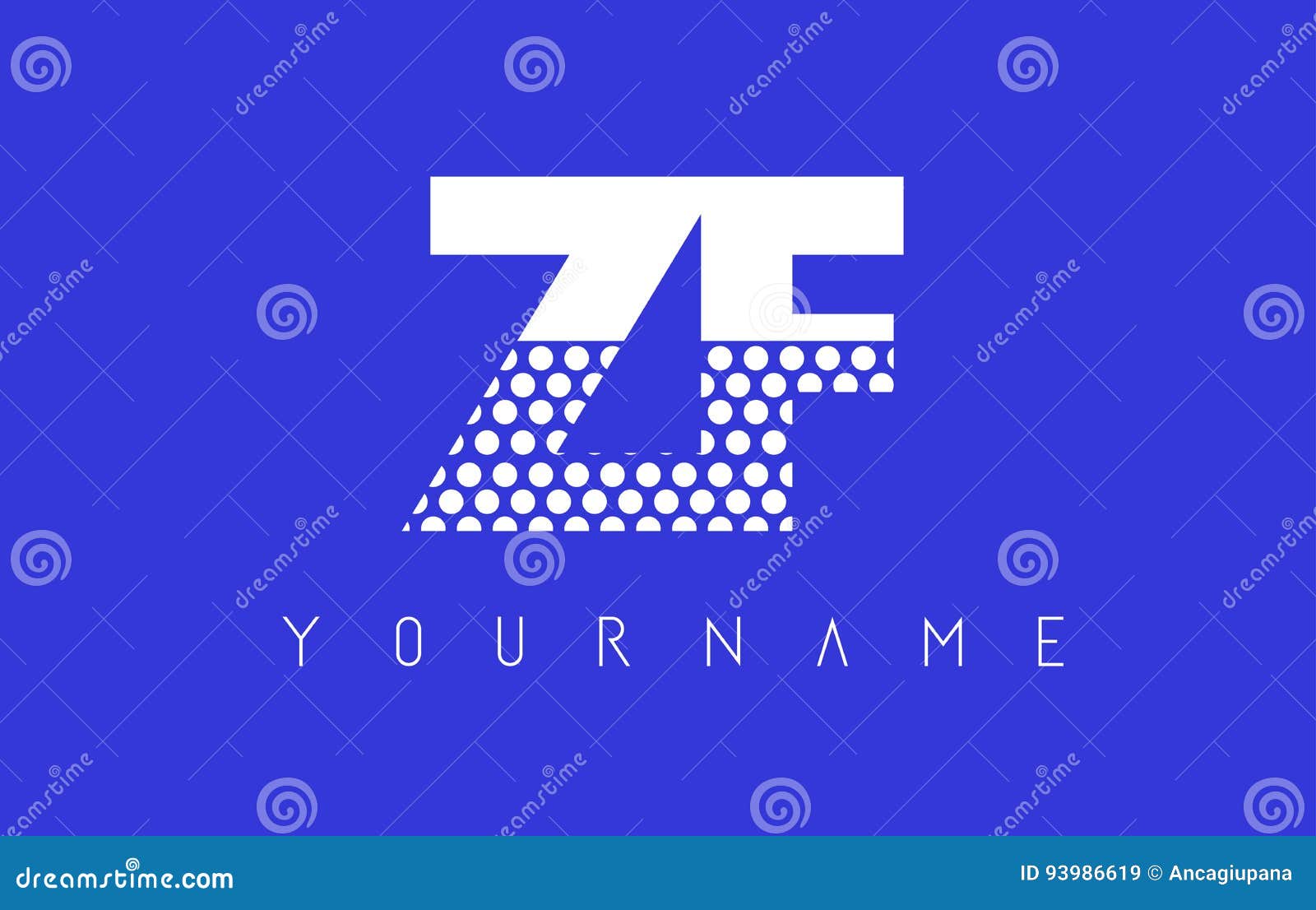ZF Z F Dotted Letter Logo Design with Blue Background. Stock Vector ...