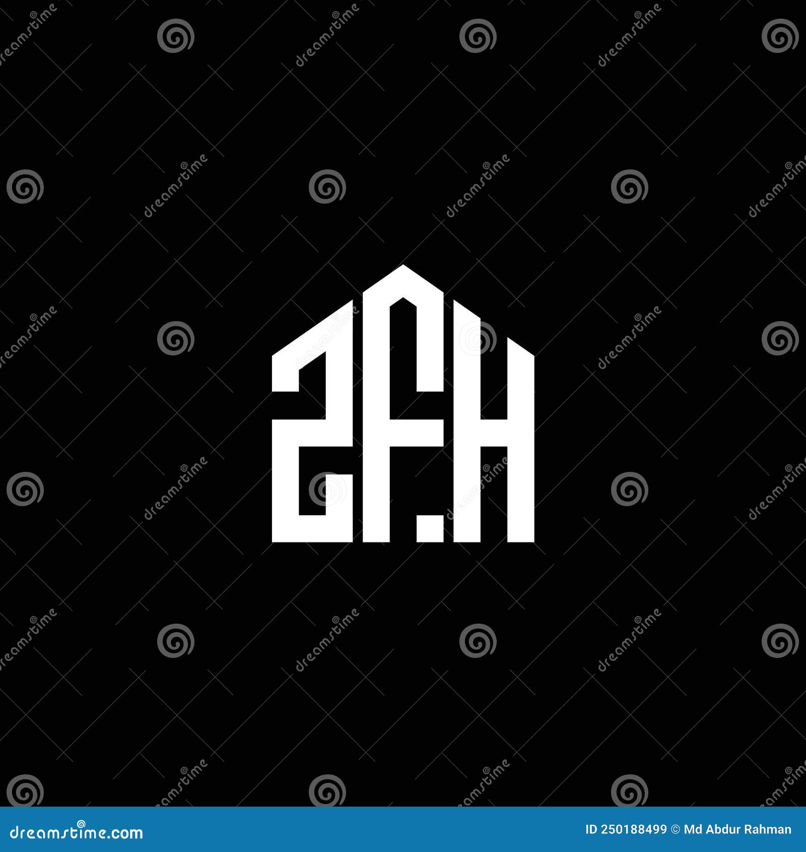 ZFH Letter Logo Design on BLACK Background. ZFH Creative Initials ...
