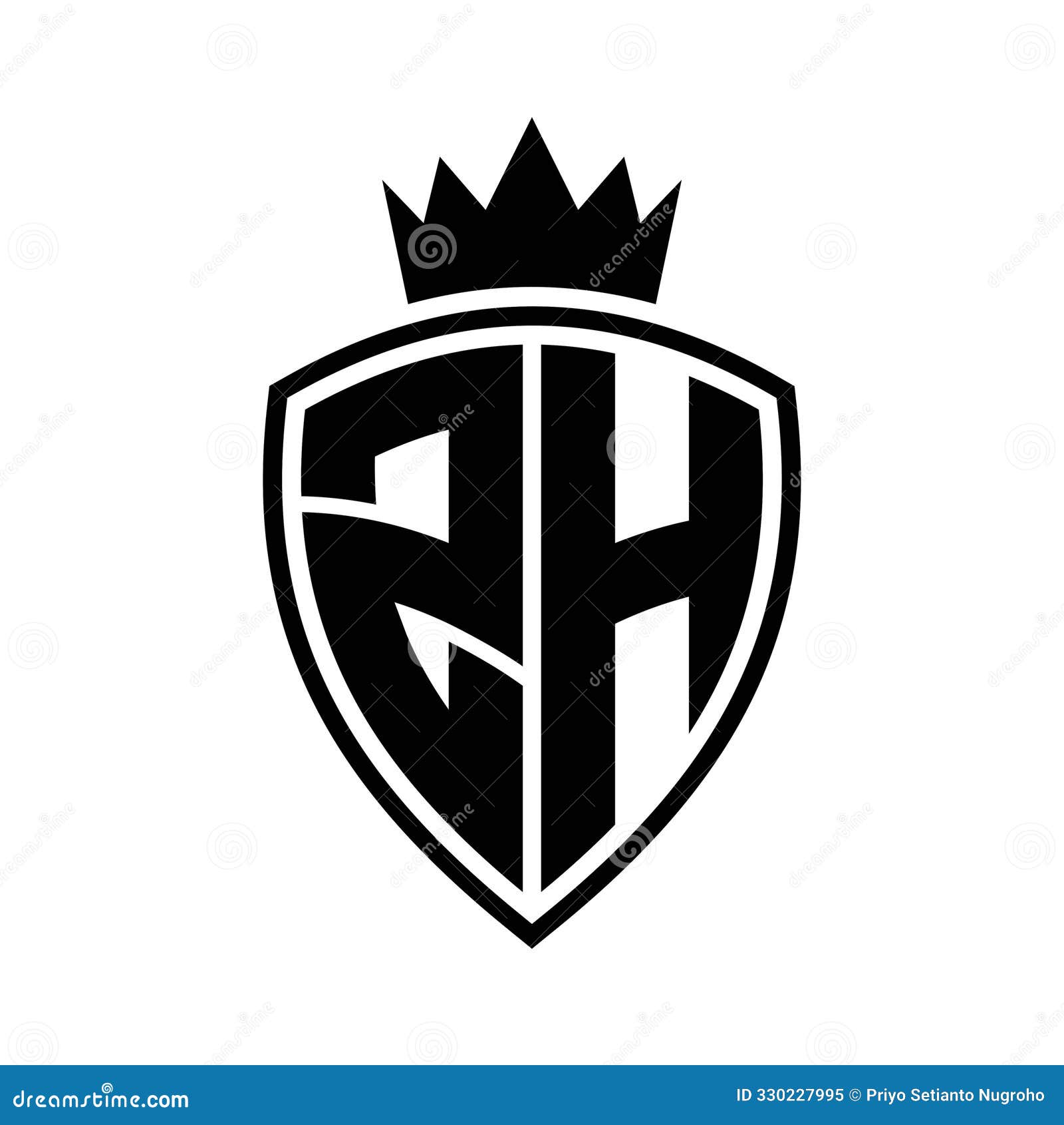 ZH Letter Monogram Shield and Crown Outline Shape with Black and White ...
