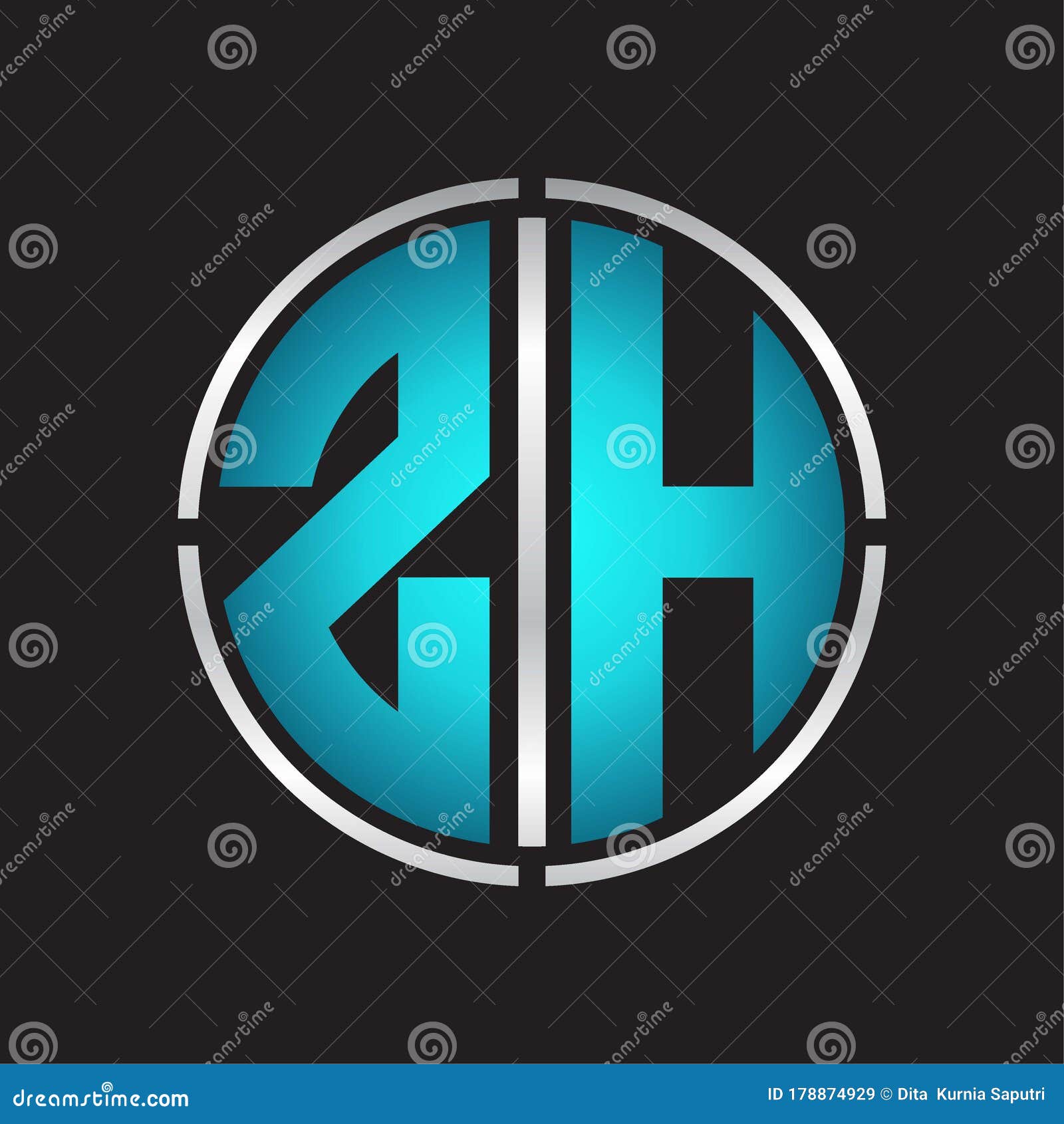 ZH Logo Initial with Circle Line Cut Design Template on Blue Colors ...