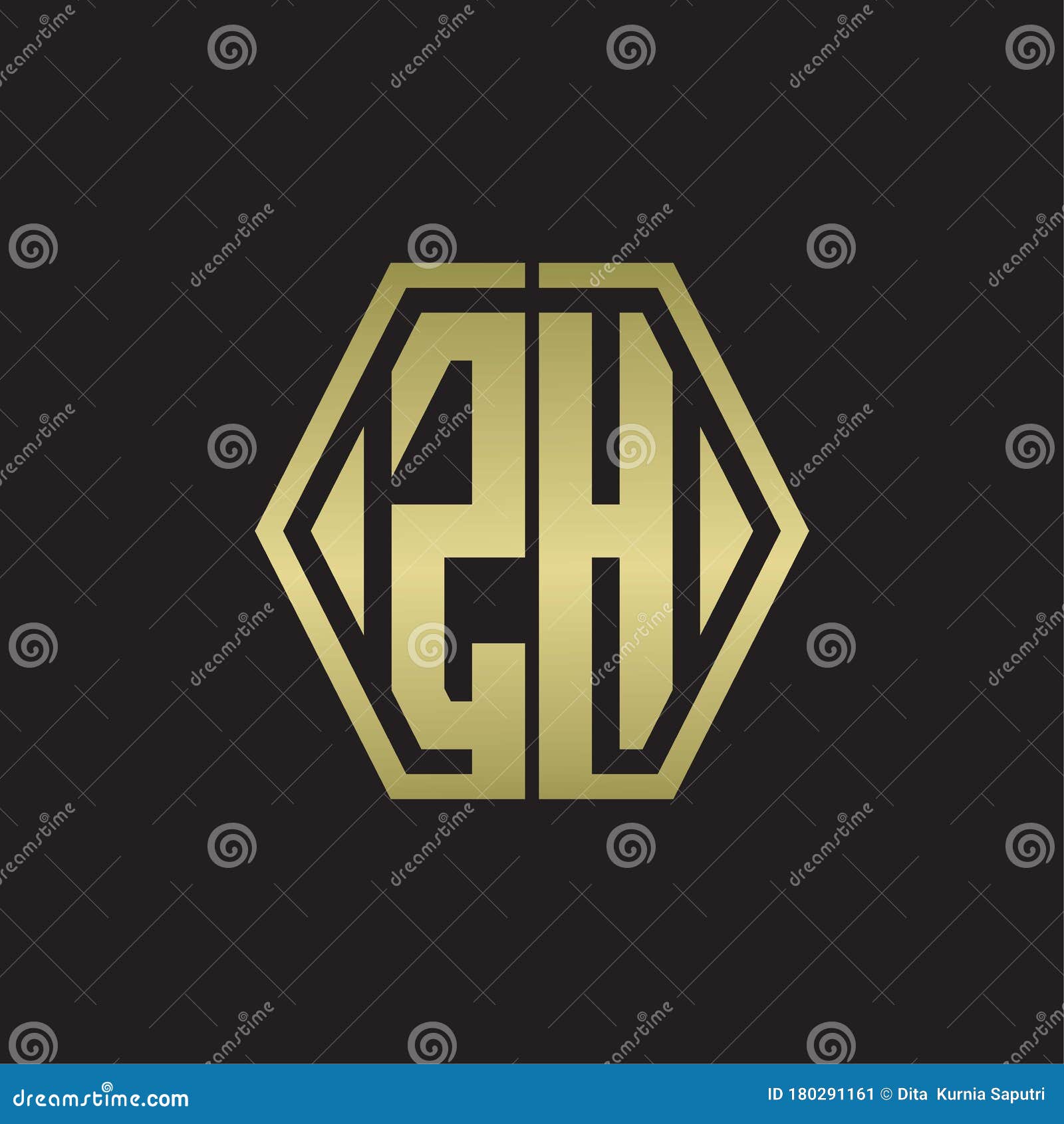 ZH Logo Monogram with Hexagon Line Rounded Design Template with Gold ...