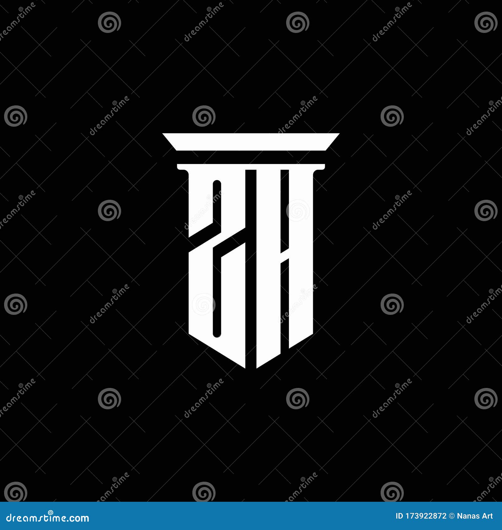 ZH Monogram Logo with Emblem Style Isolated on Black Background Stock ...
