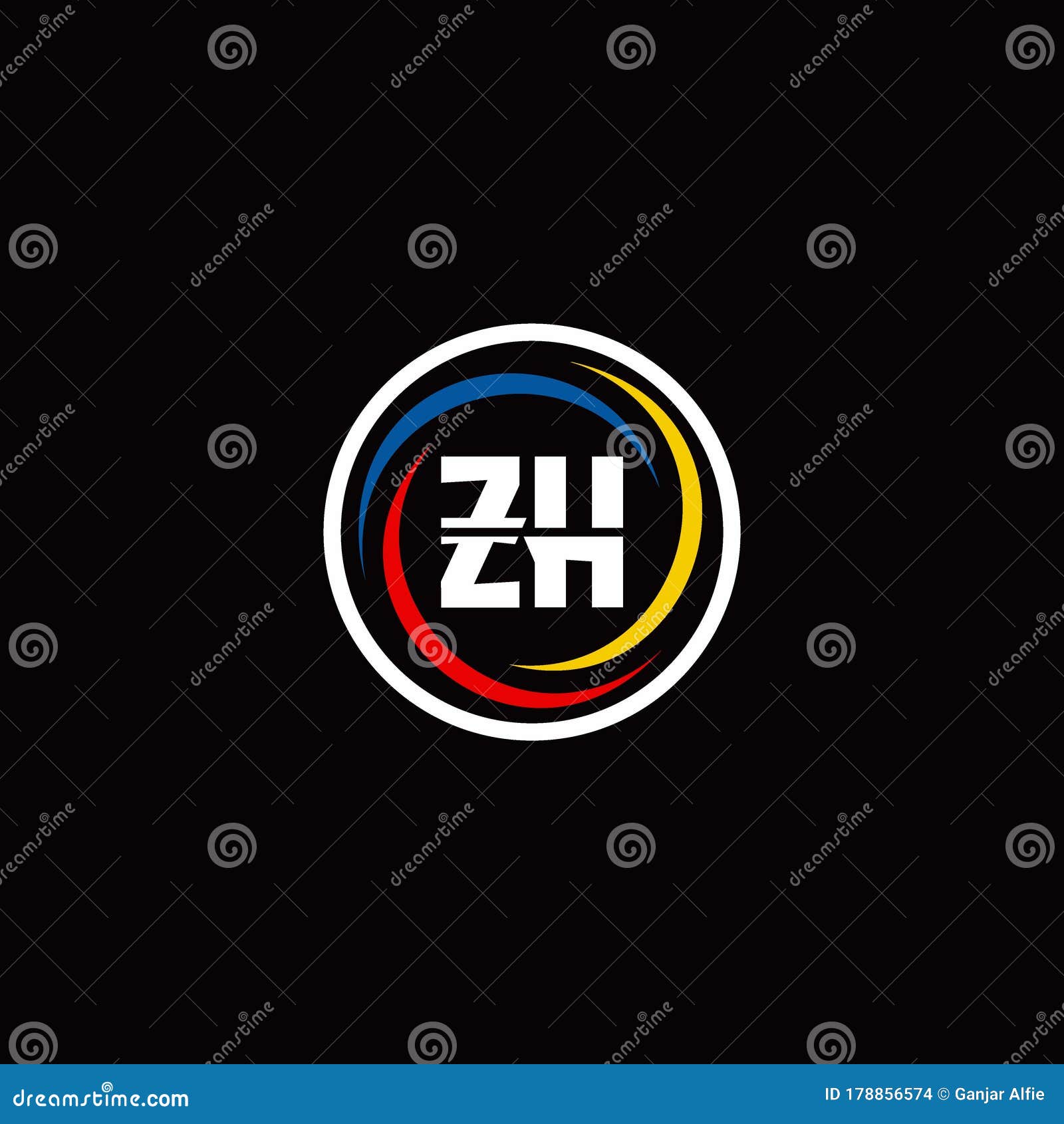 ZH Monogram Logo Isolated on Circle Shape with 3 Slash Colors Rounded ...
