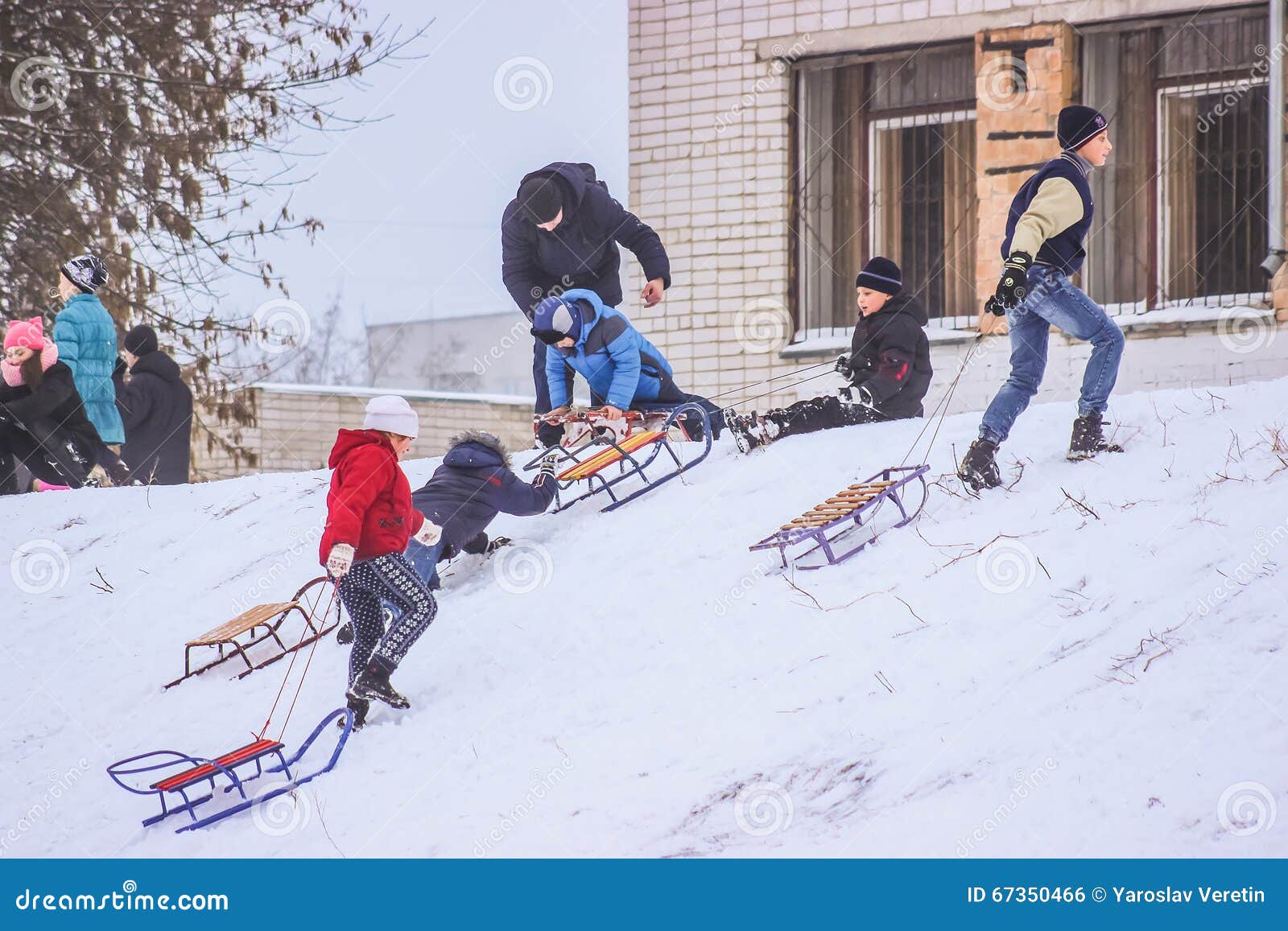 Zhytomyr, Ukraine - January 11, 2016: Sledding at Winter Editorial ...