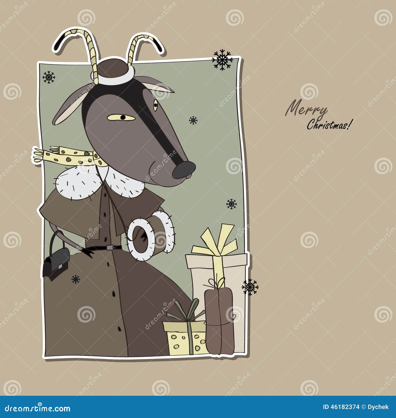 Ziege in Einem Hut, in Einem Mantel Und in Einer Muffe Vektor Abbildung ...