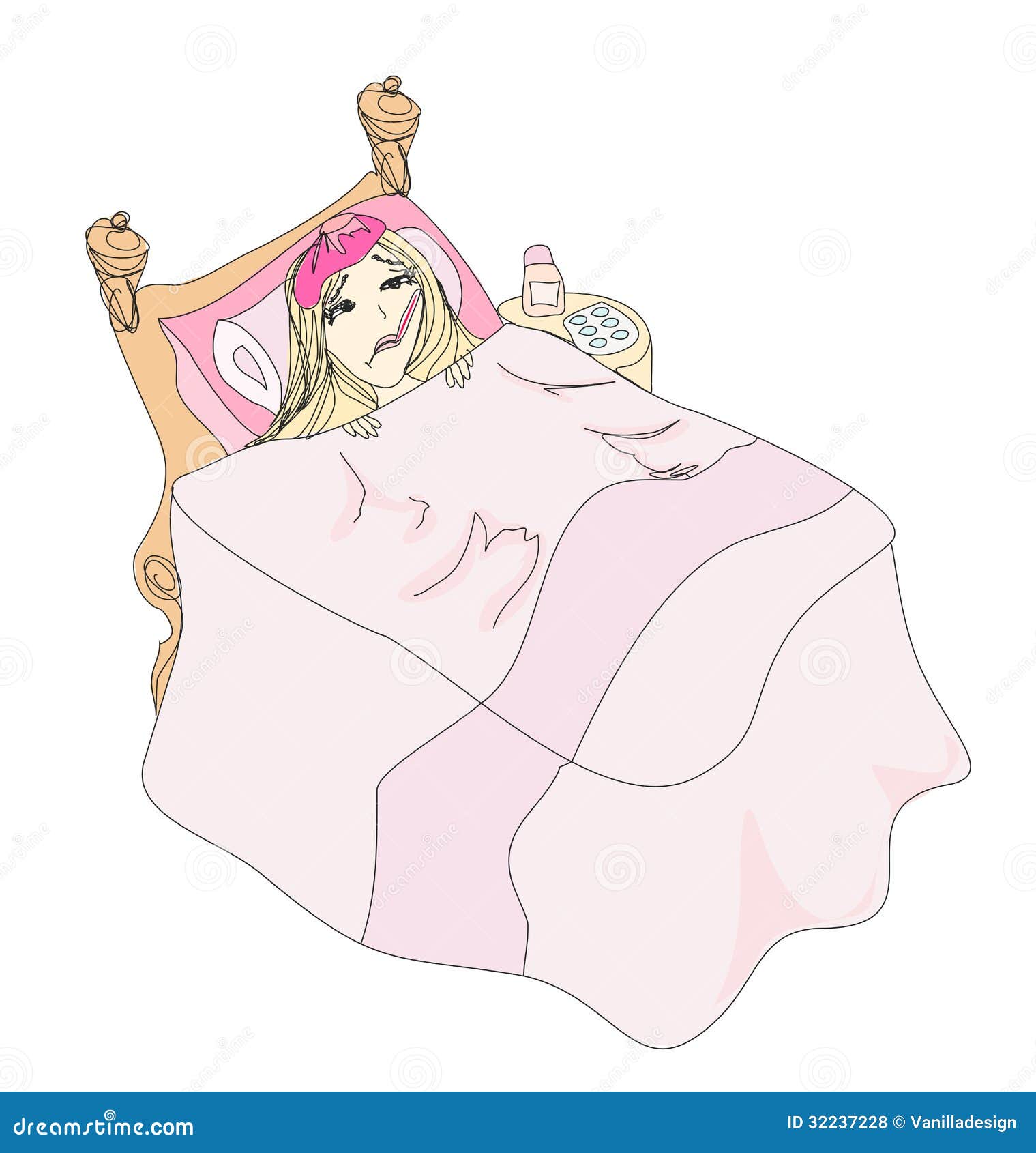 Ziek Meisje Die in Bed Liggen Stock Illustratie - Illustration of ...