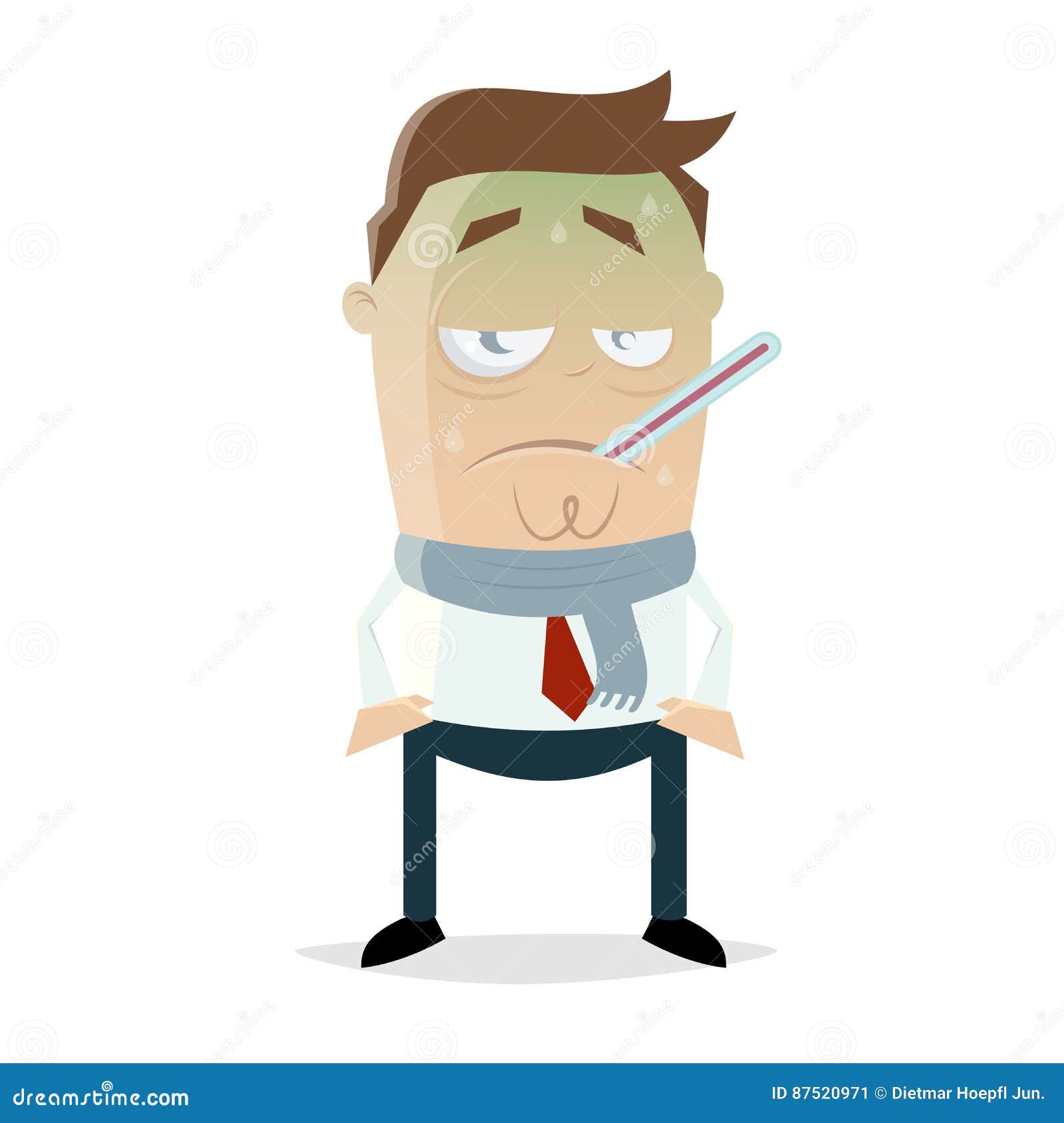 Zieke Beeldverhaalmens Met Griep Vector Illustratie - Illustration of ...