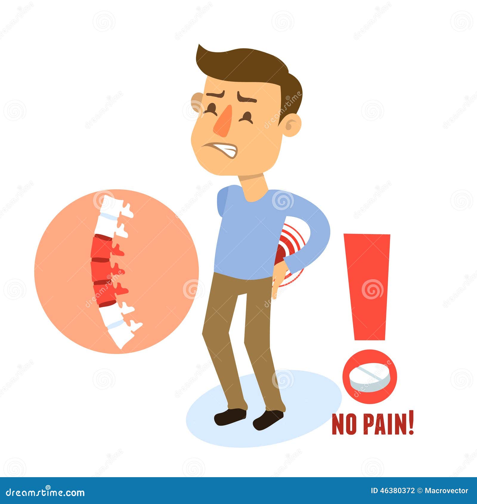 Zieke karakter rugpijn vector illustratie. Illustration of inzameling ...