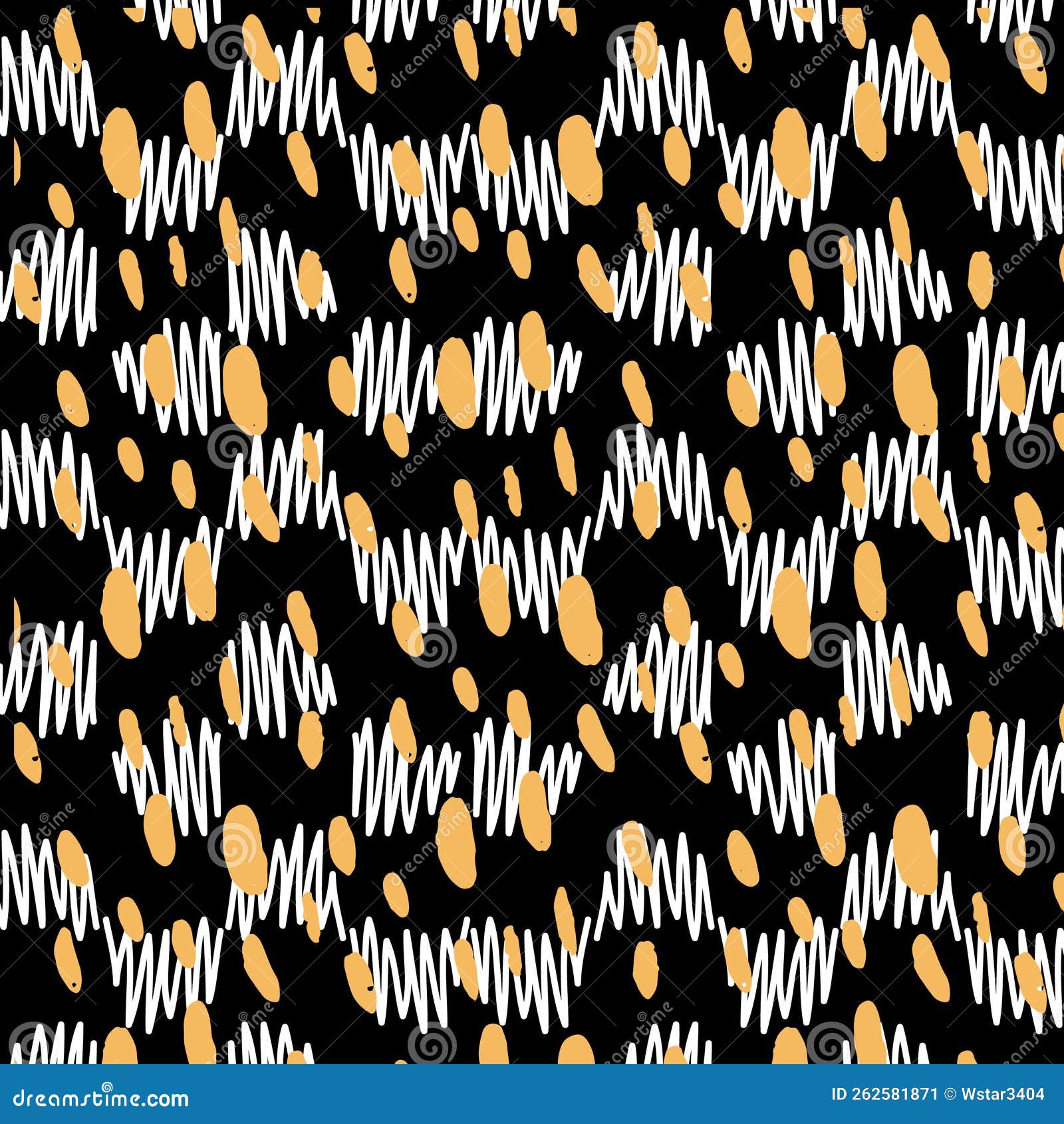 Zig Zag Scribble and Dots Pattern in Yellow and White on Black ...