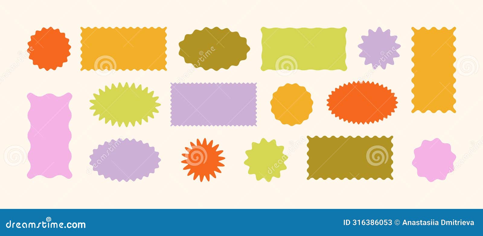 Wavy Edge Ellipse Shape Collection. Jagged Zig Zag Oval Elements Set ...