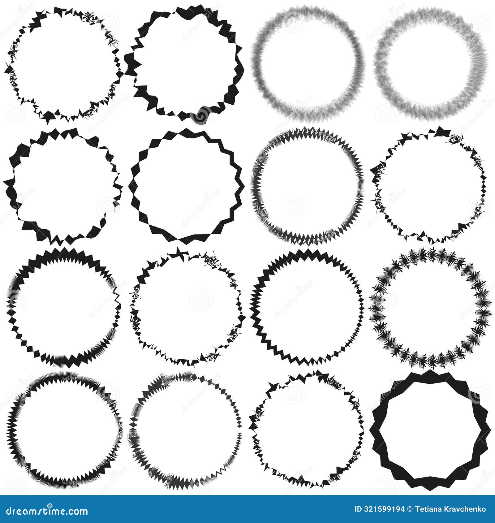 Zigzag Circle Frames. Varied Spiky Designs. Black Vector Illustrations ...