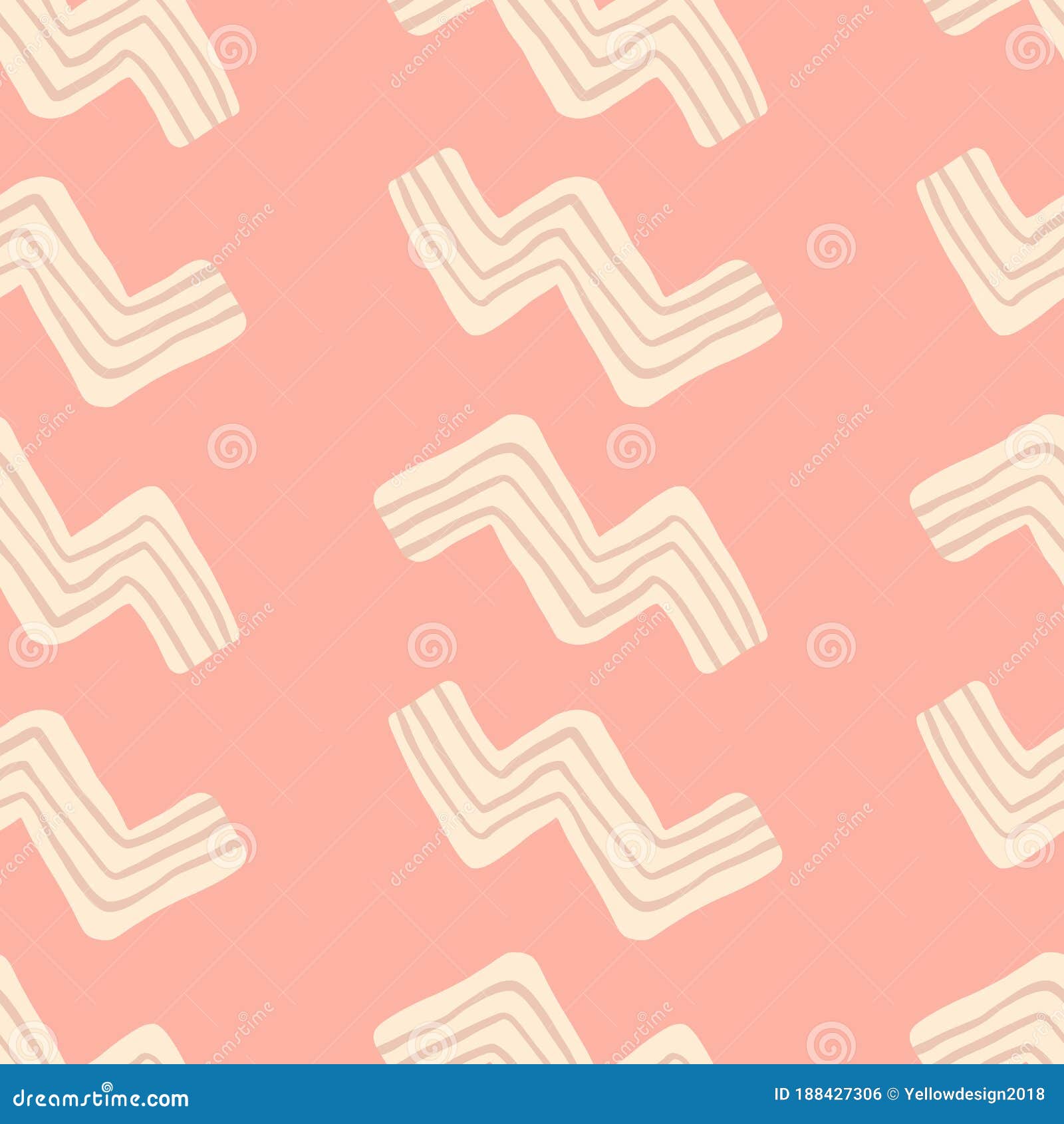 Zigzag Doodle Pattern Isolated on Light Pink Background. Handmade Drawing Vector Illustration ...