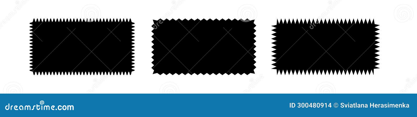 Zigzag Edge Rectangle Shapes Set Isolated on White Background. Vector ...