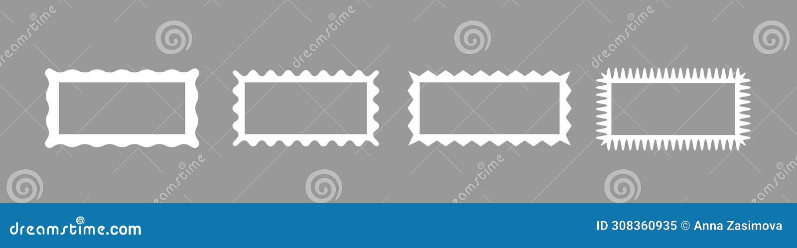 Zigzag Edge White Hollow Rectangle Stroke Shapes. Set Rectangular with ...