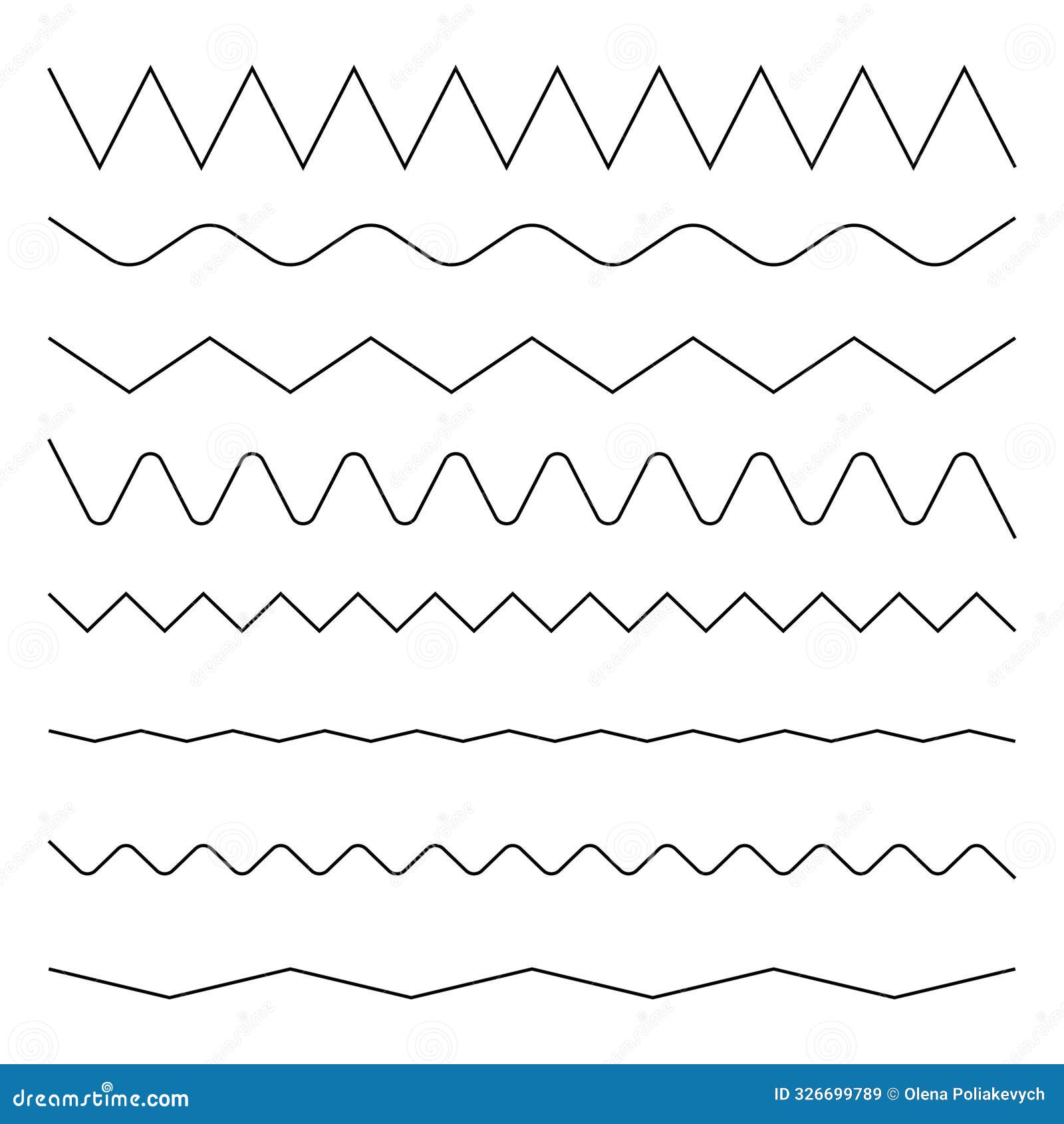Zigzag Line Collection. Wavy and Curved Patterns. Simple Black Strokes ...