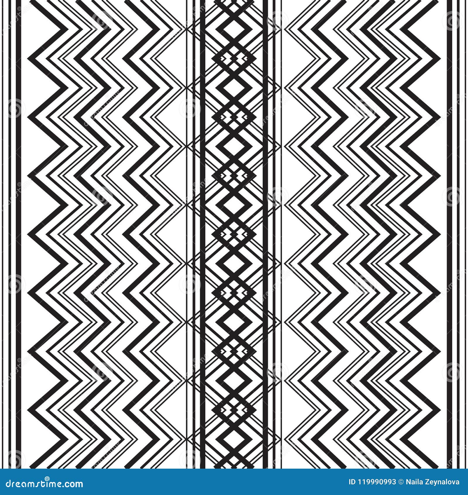 Zigzag Seamless Pattern. Black and White Vector Chevron Background ...