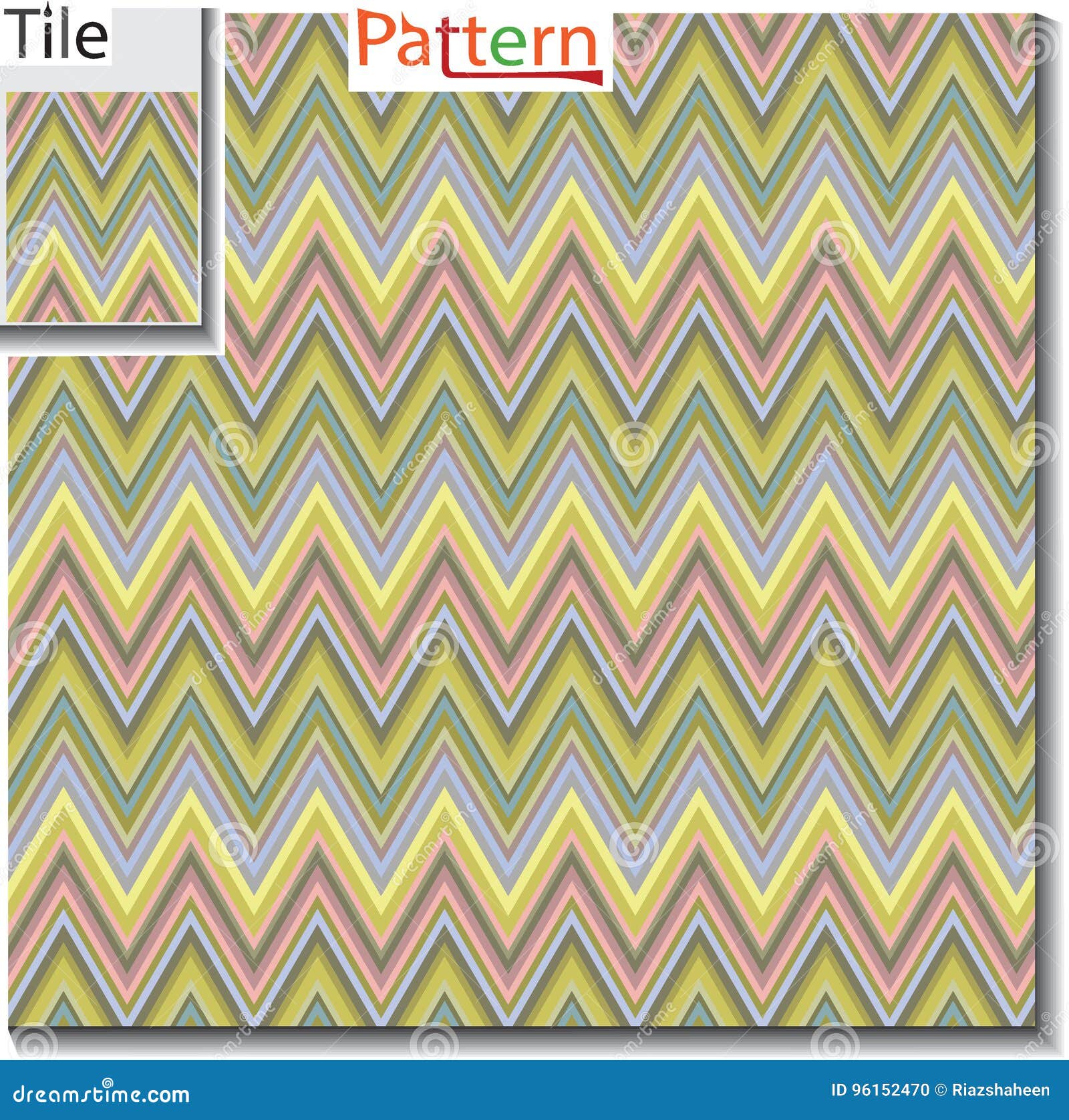 Zigzag and Stripe Line Tile with Sample Pattern. Vector Illustration ...