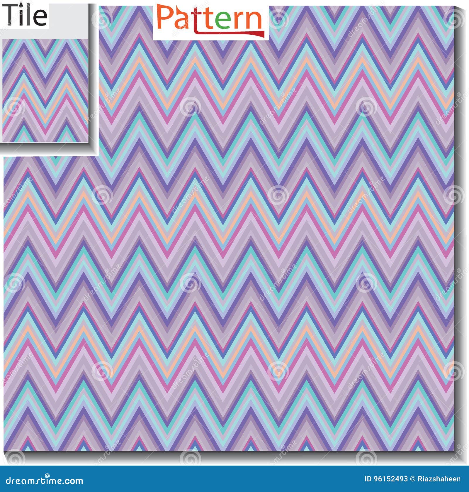 Zigzag and Stripe Line Tile with Sample Pattern. Vector Illustration ...