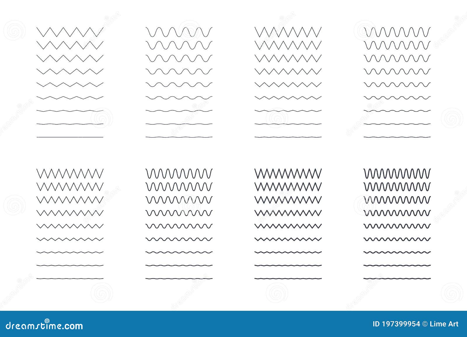 Zigzag Wavy Lines Set. Editable Stroke. Sharp and Rounded Seamless ... Zigzag Wavy Lines Set. Editable Stroke. Sharp and Rounded Seamless ...