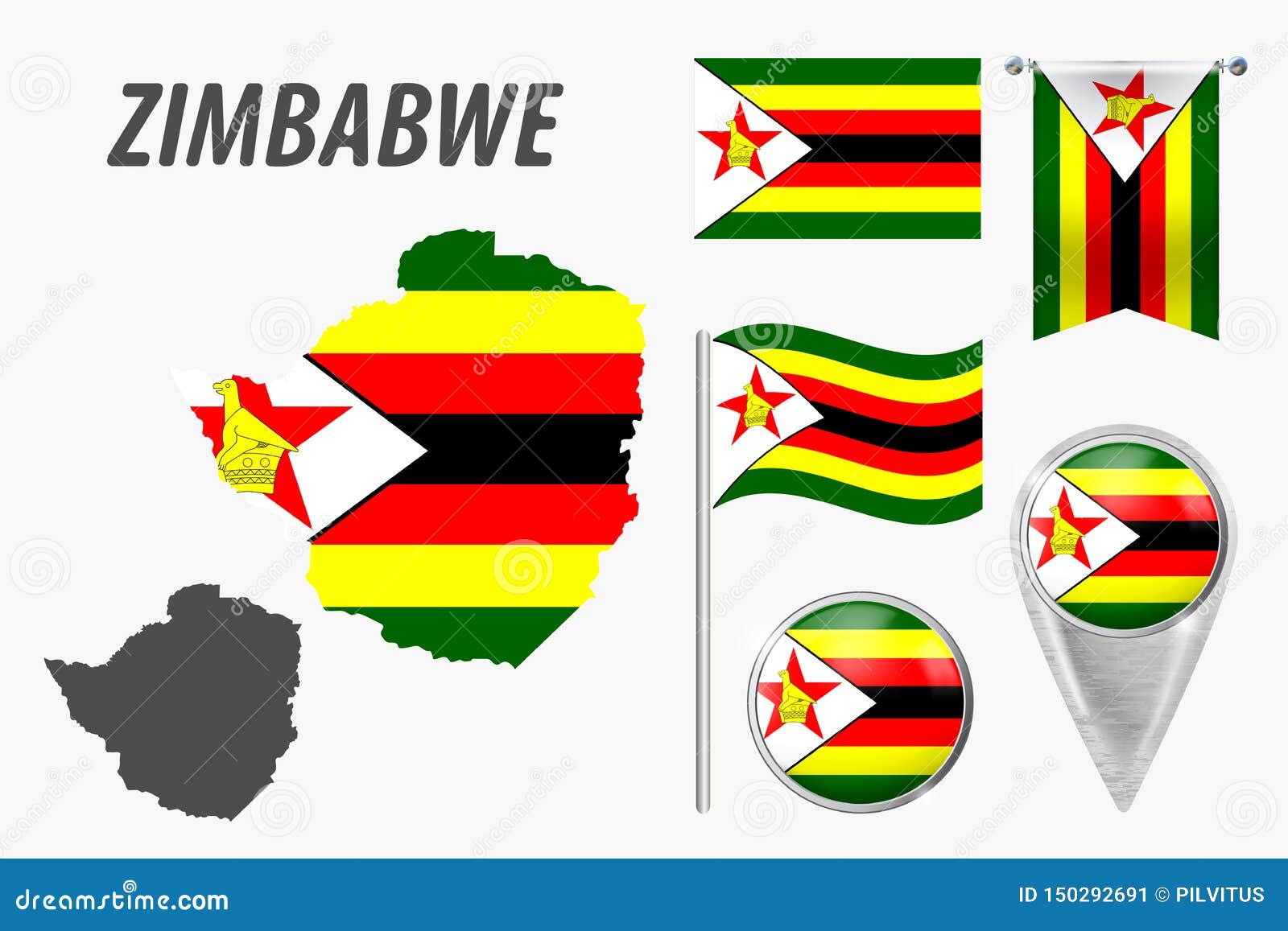 Zimbabwe. Collection of Symbols in Colors National Flag on Various ...