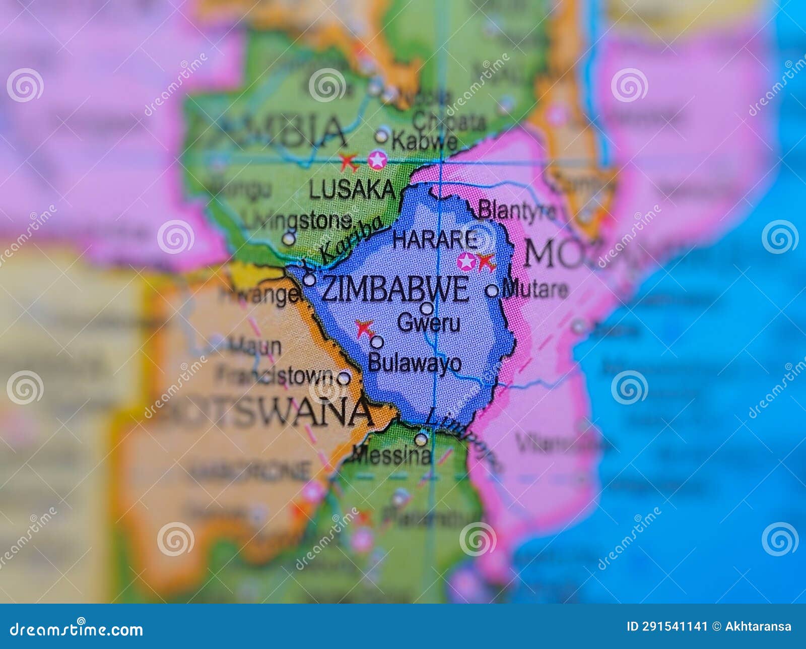 Zimbabwe Country and Location on Map, Macro Shot and Close-up of ...