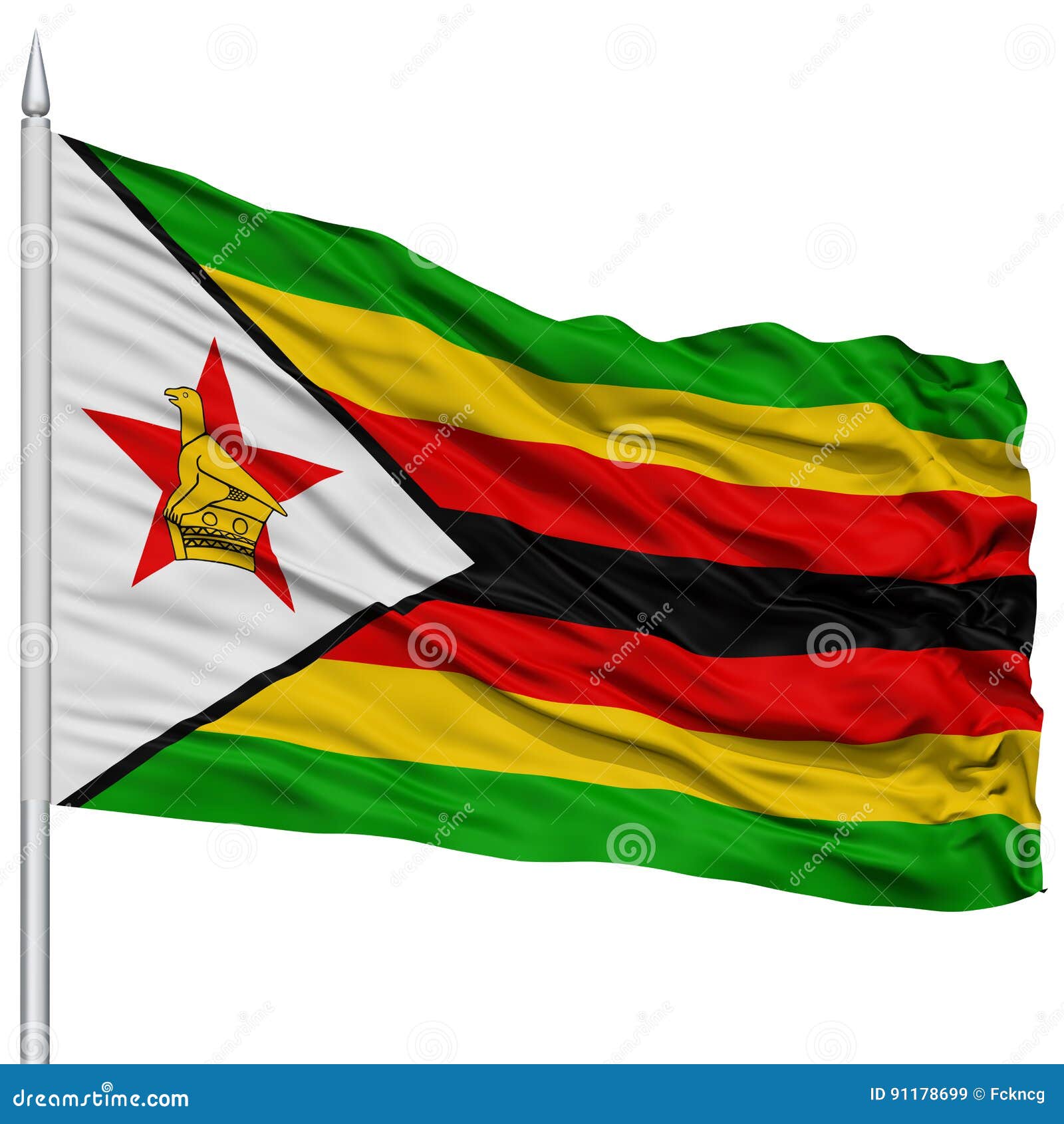 Zimbabwe Flag on Flagpole stock image. Image of symbol - 91178699