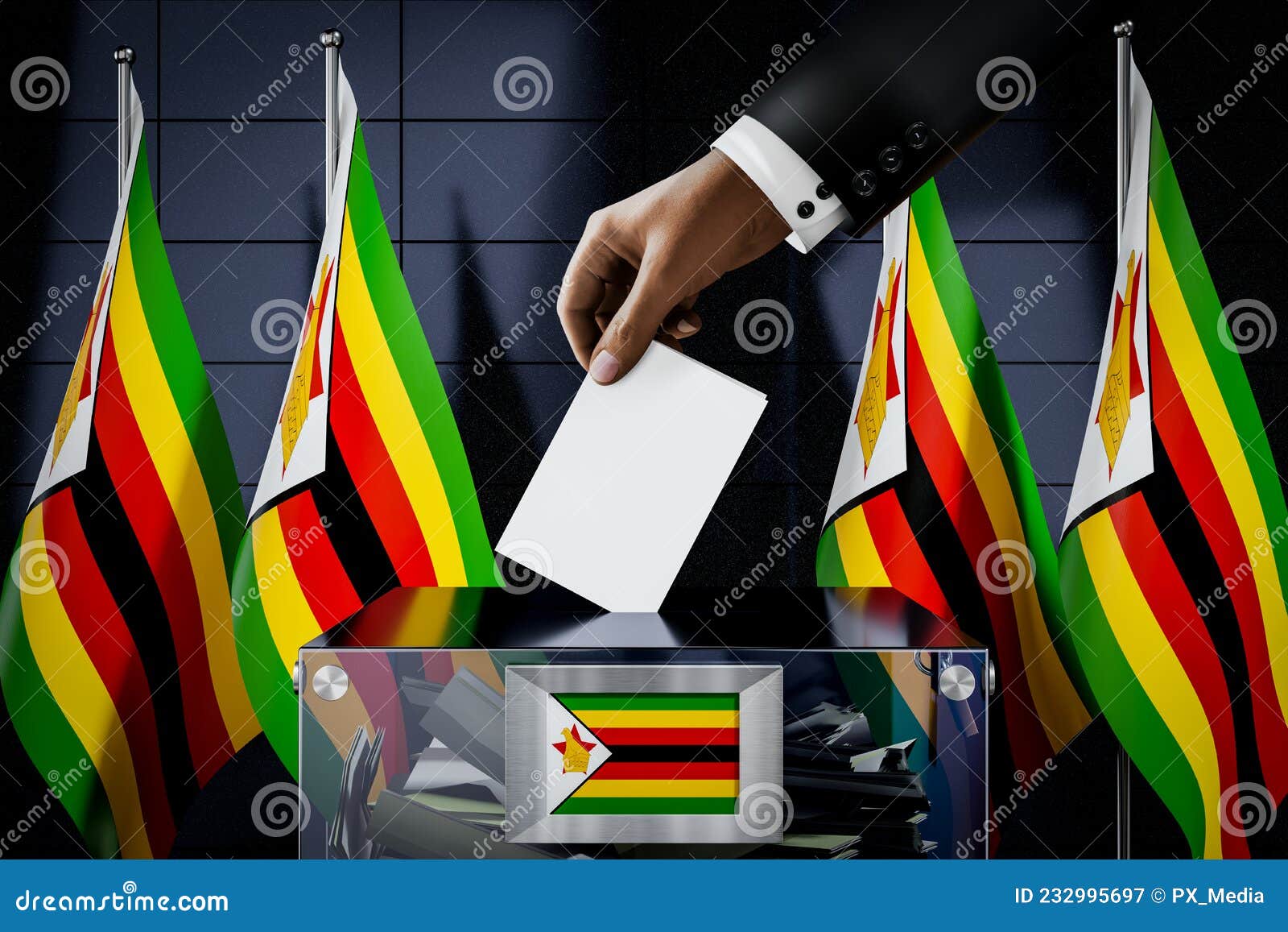 Zimbabwe Flags, Hand Dropping Ballot Card into a Box - Voting, Election ...